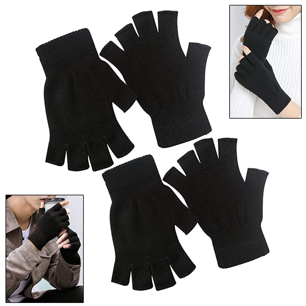 Visland 2 Pair Half Finger Gloves Winter Knit Warm Stretchy Mittens ...