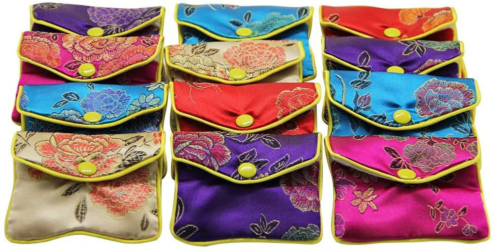 Visland 2PCS Embroidered Silk Jewelry Pouch Brocade Coin Purse Zipper ...