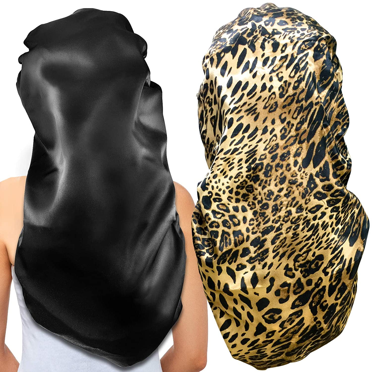 Visland 2PCS Women Long Satin Bonnet Sleep Cap,Extra Large Silk Bonnet ...