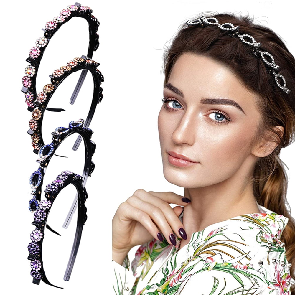 Visland 2PCS Women Rhinestone Headband, with Clips No Slip Fashion ...