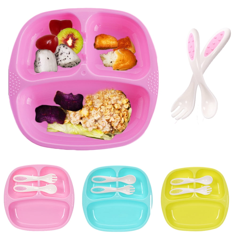 Visland 3-Piece Kid Plate Set, Toddler Plates, Divided Dinnerware ...