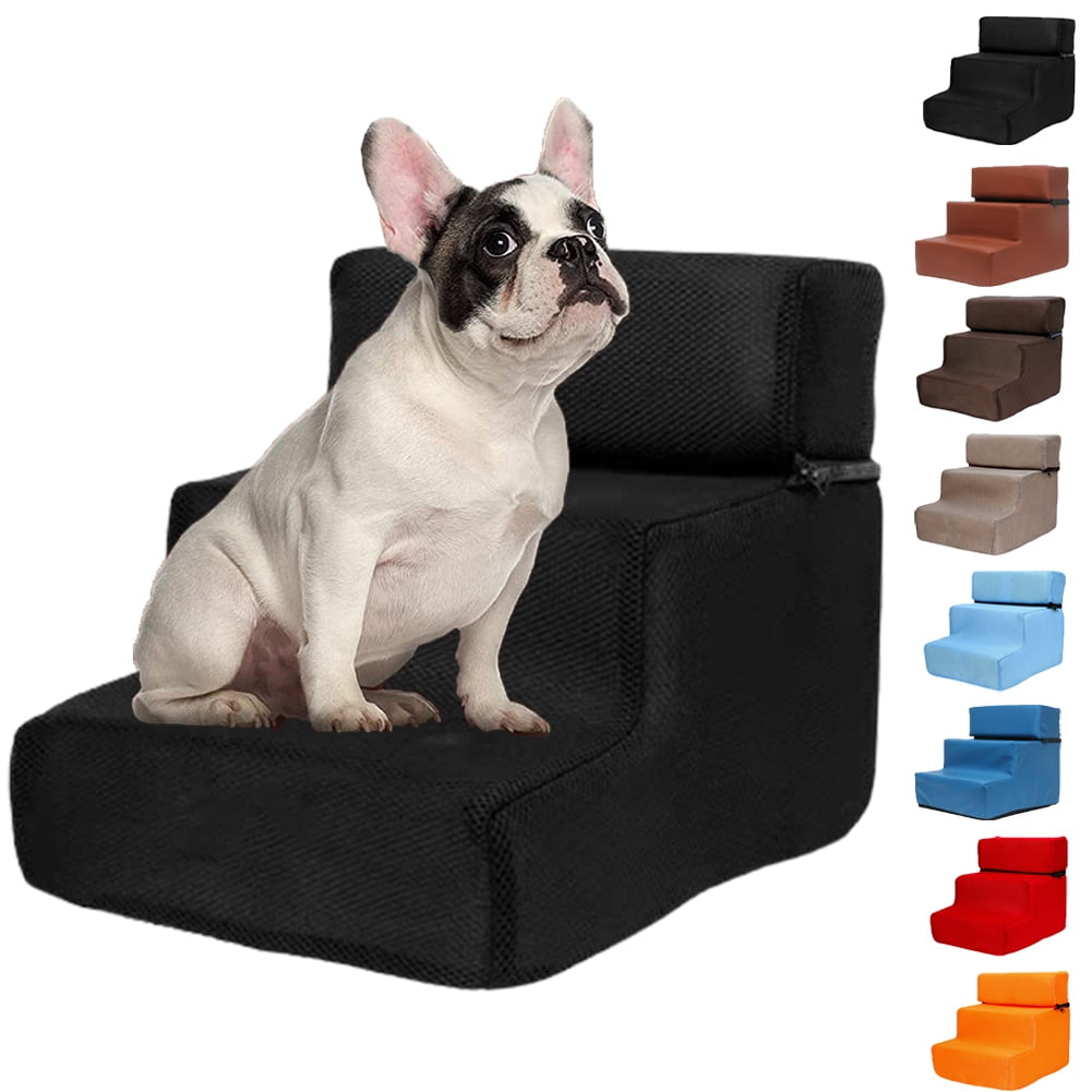 Visland 3-Step Doggy Doggie Steps, Detachable Comfortable Leather Pet ...