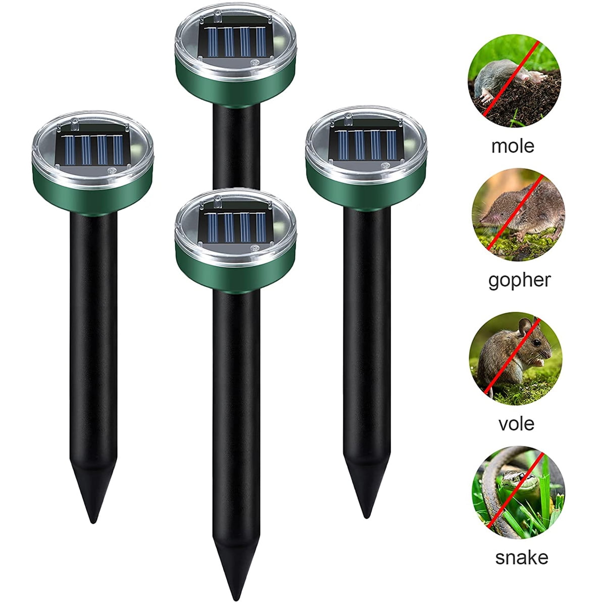 Visland 4PCS Ultrasonic Mole Repellent Solar Powered Mole Deterrent ...