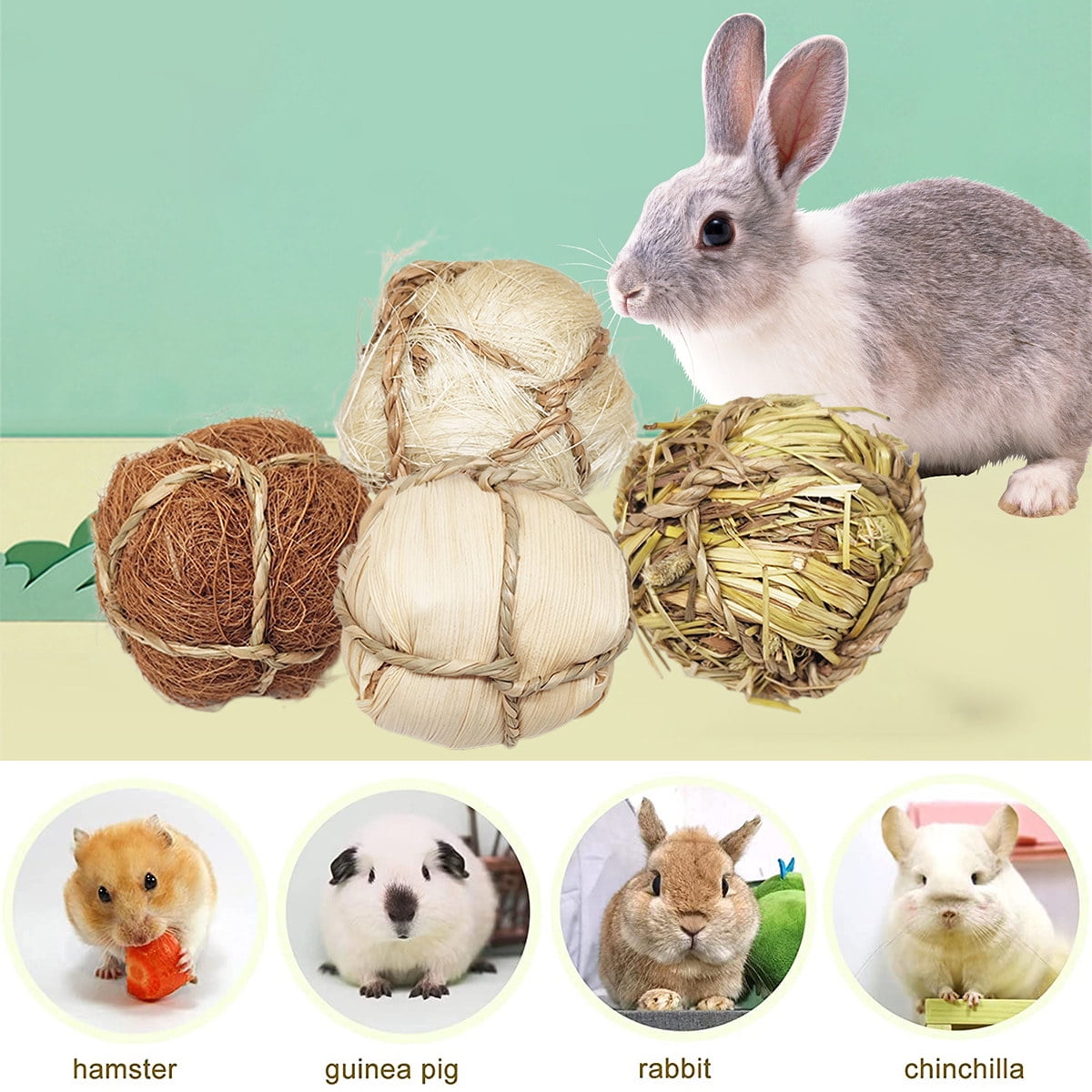 Visland 4Pcs Small Animals Play Balls, Relieve Anxiety Chew Grass Balls ...
