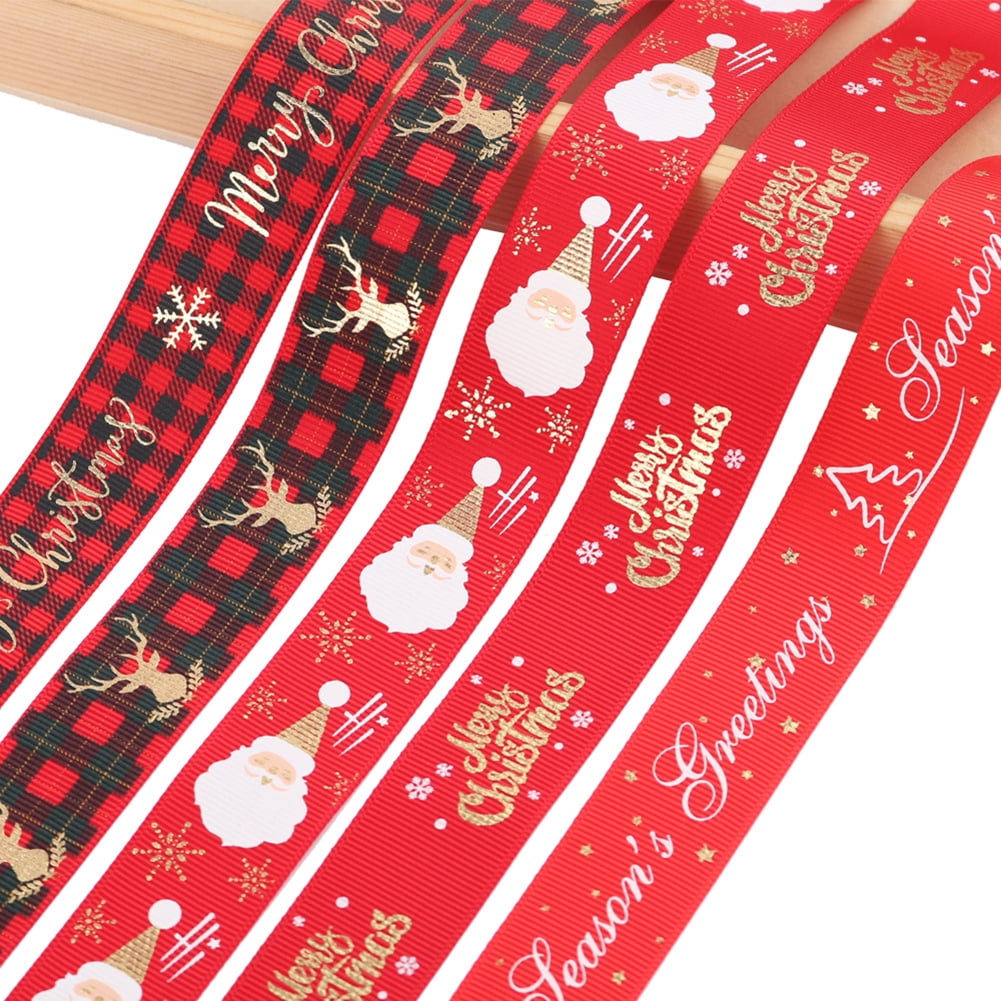 Visland 5 Yards Christmas Ribbons for Craft Holiday Printed Grosgrain ...