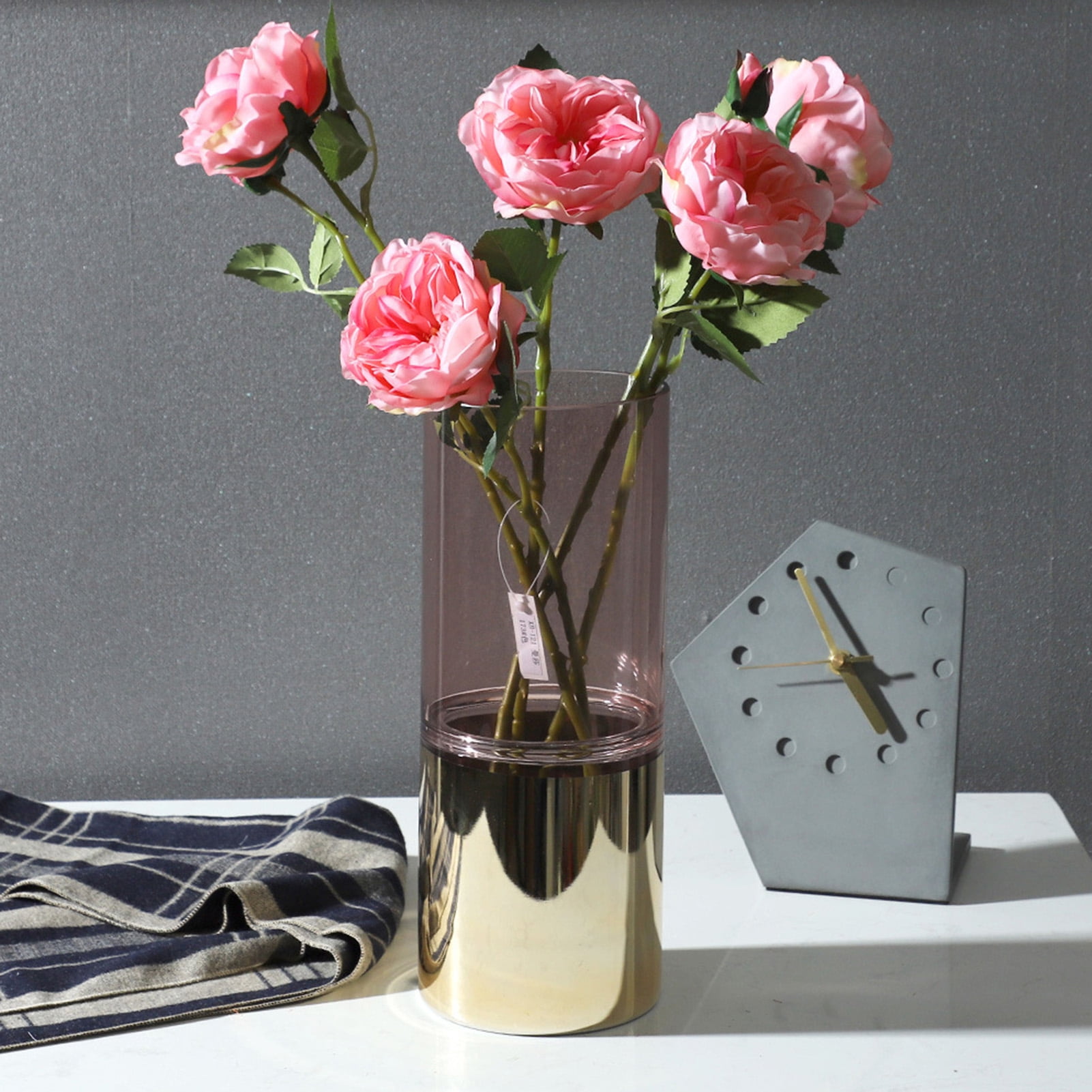 Visland 5PCS Silk Rose Flower Real Touch Peonies Long Stem Rose Faux ...