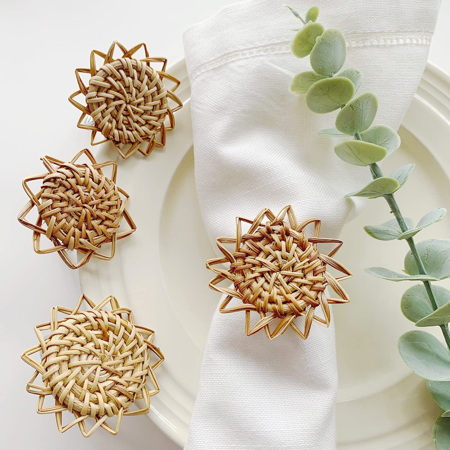 Visland 6PCS Bamboo Rattan Napkin Rings, Handmade Woven Vintage Napkin ...