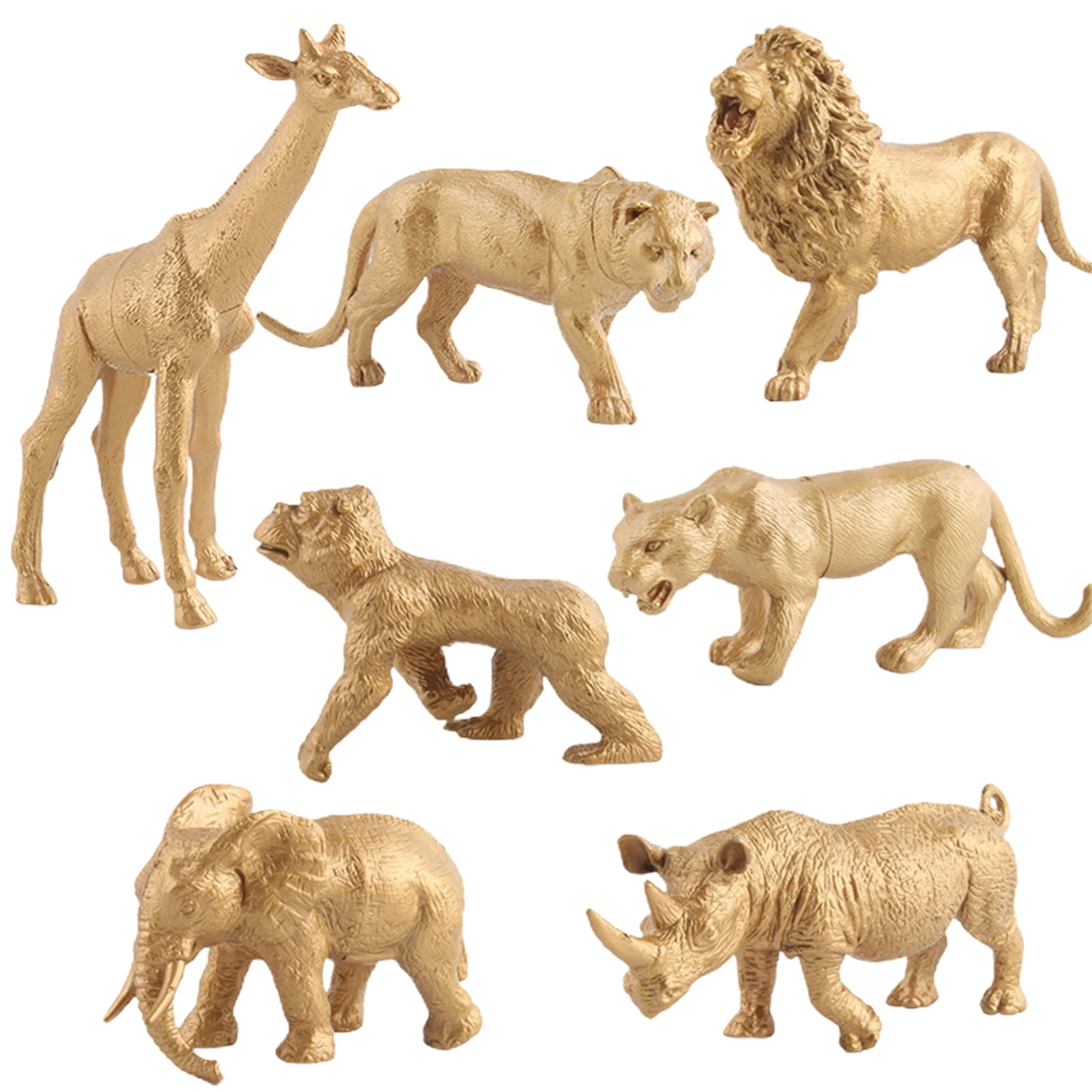 Visland Metallic Gold Plastic Animal Figurines, 7PCS Jumbo Safari Zoo ...