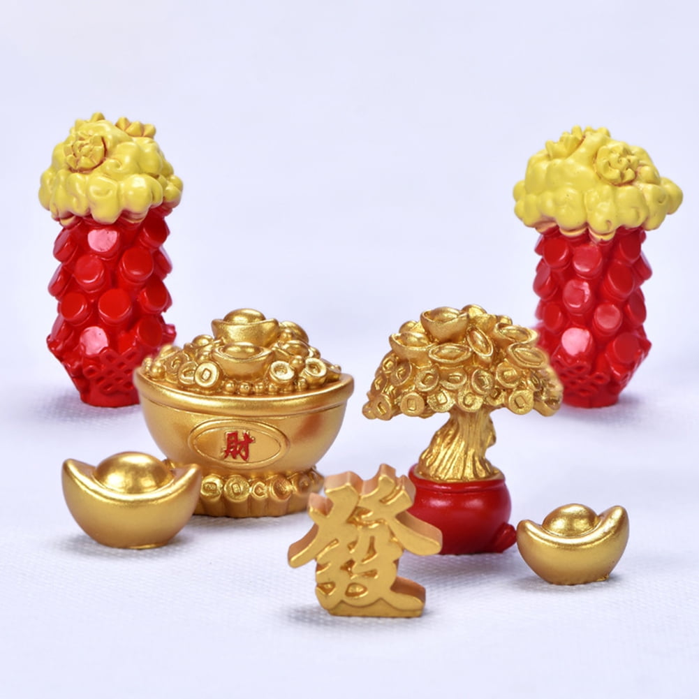 Visland 8PCS Miniature Feng Shui Gold Tree Statue Golden Money Coin of ...