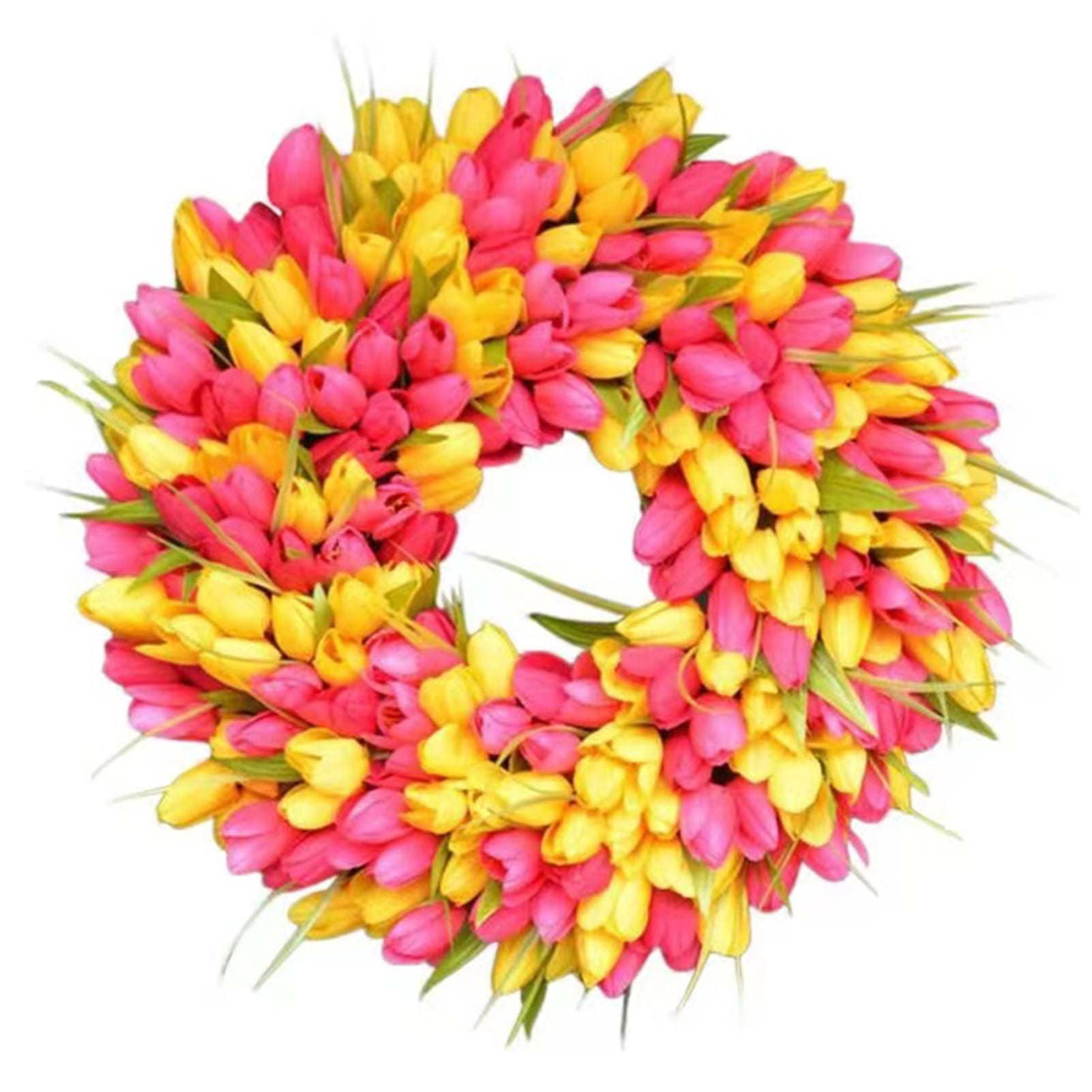 Visland Artificial Tulip Flower Wreath for Front Door Pink Silk Flower ...
