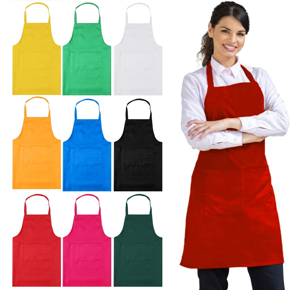 Visland Bib Apron Waterdrop Resistant with Pocket Cooking Kitchen ...