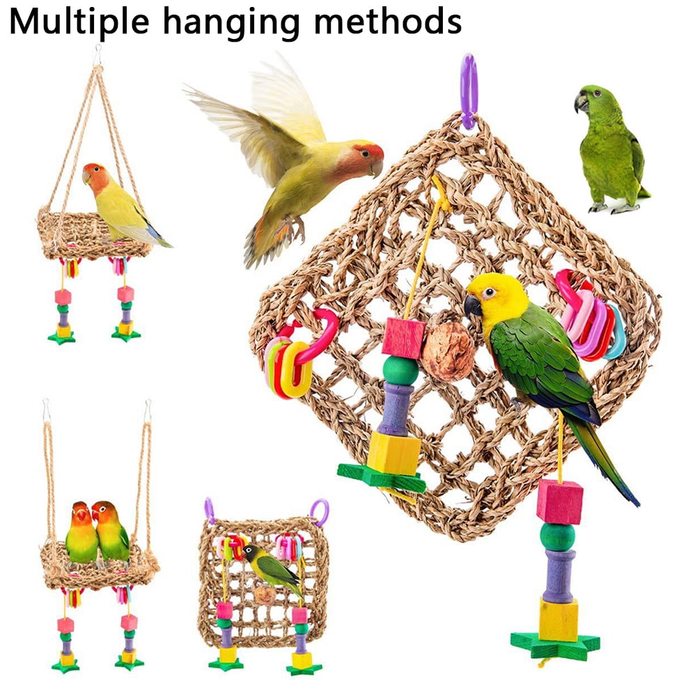 Visland Bird Swing Toy, Metal Buckel Chain Hanging Hook Wall Bird Toy ...