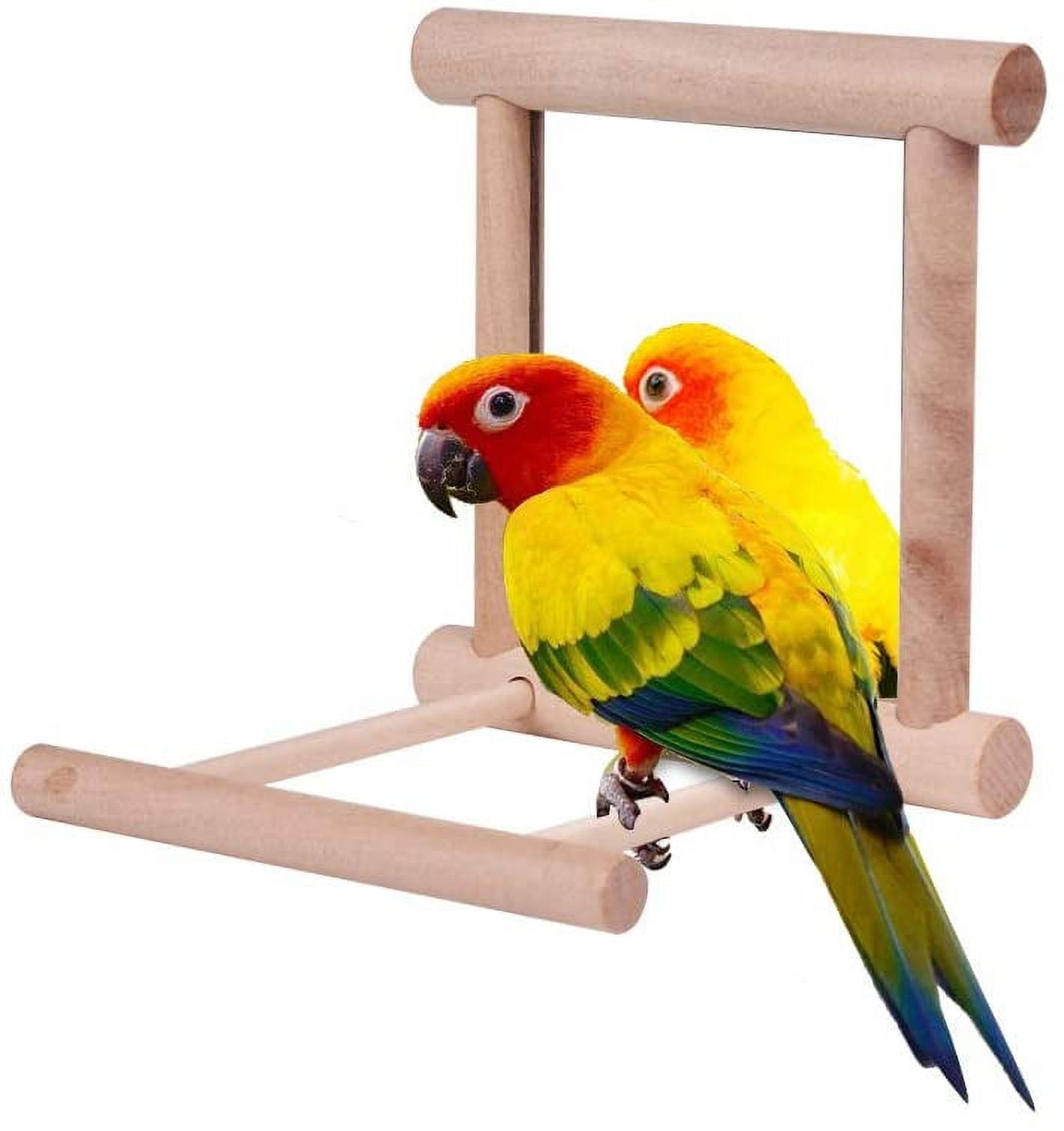 Visland Wooden Bird Stand Toy with Mirror for Parrots, Parakeets ...