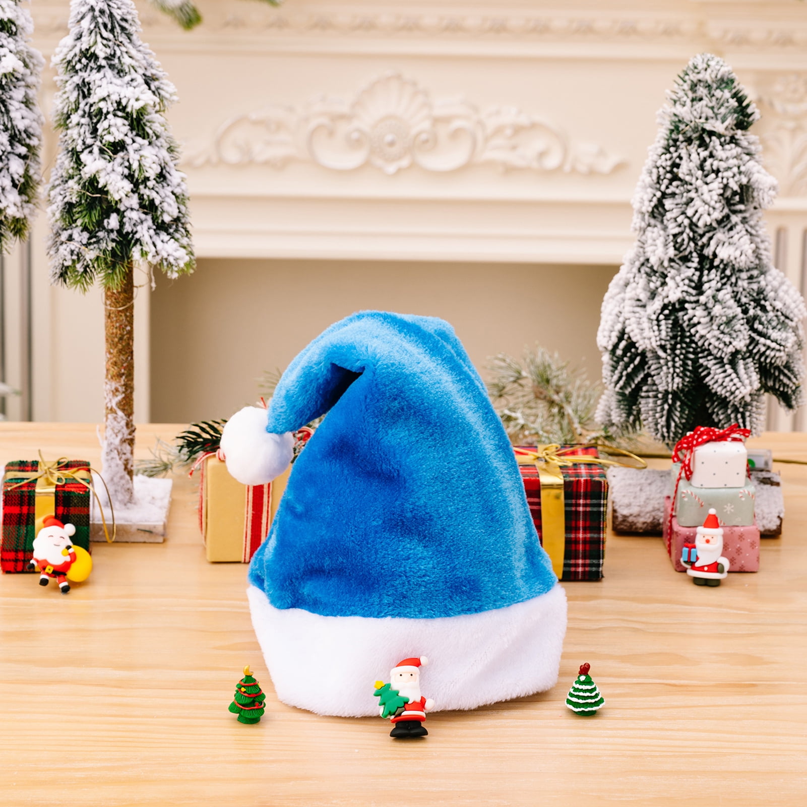 Visland Blue Santa Hat Short Plush Christmas Hat Xmas Decorations Santa ...