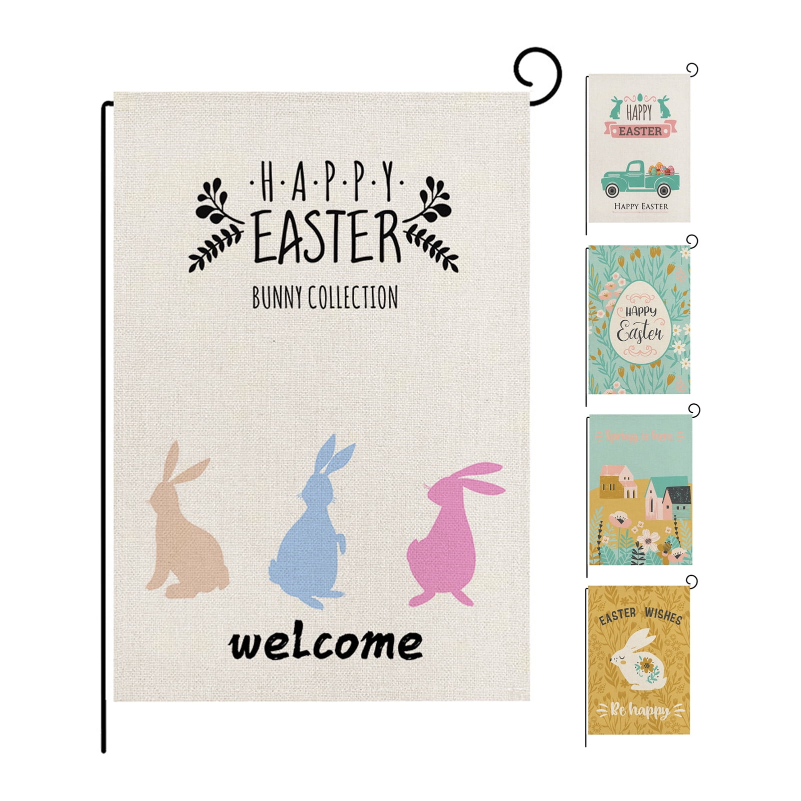 Visland Bunny Rabbit Happy Easter Garden Flag, Easter Eggs Farmhouse ...