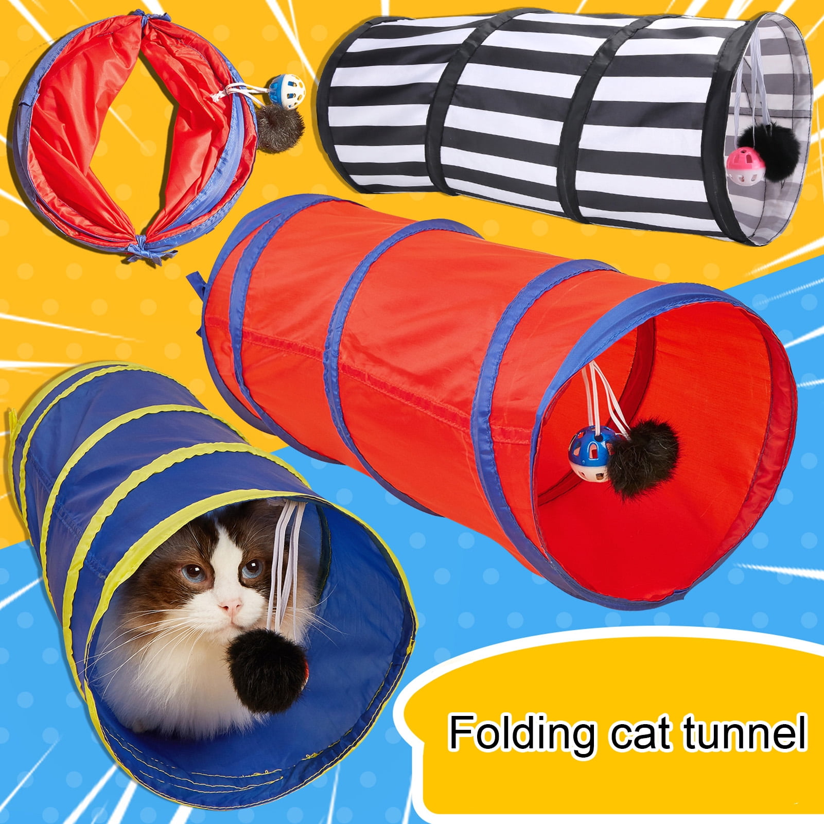 Visland Cat Tunnel with Play Ball Interactive Collapsible Cat Chute Cat ...