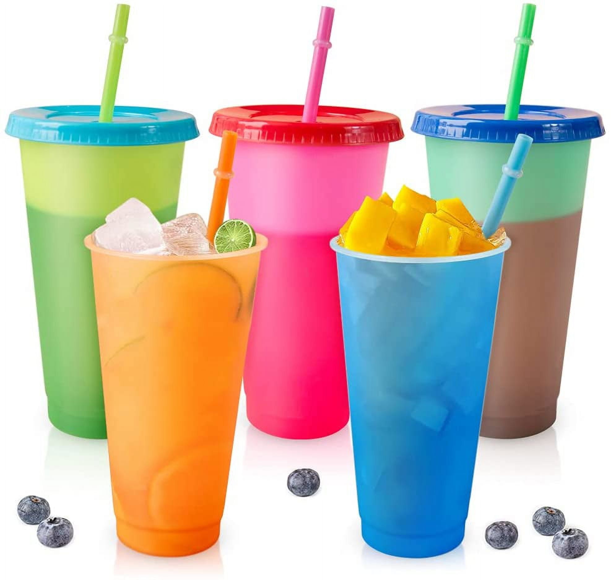Visland 24oz Reusable Plastic Cups with Lids and Straws, Color-Changing ...