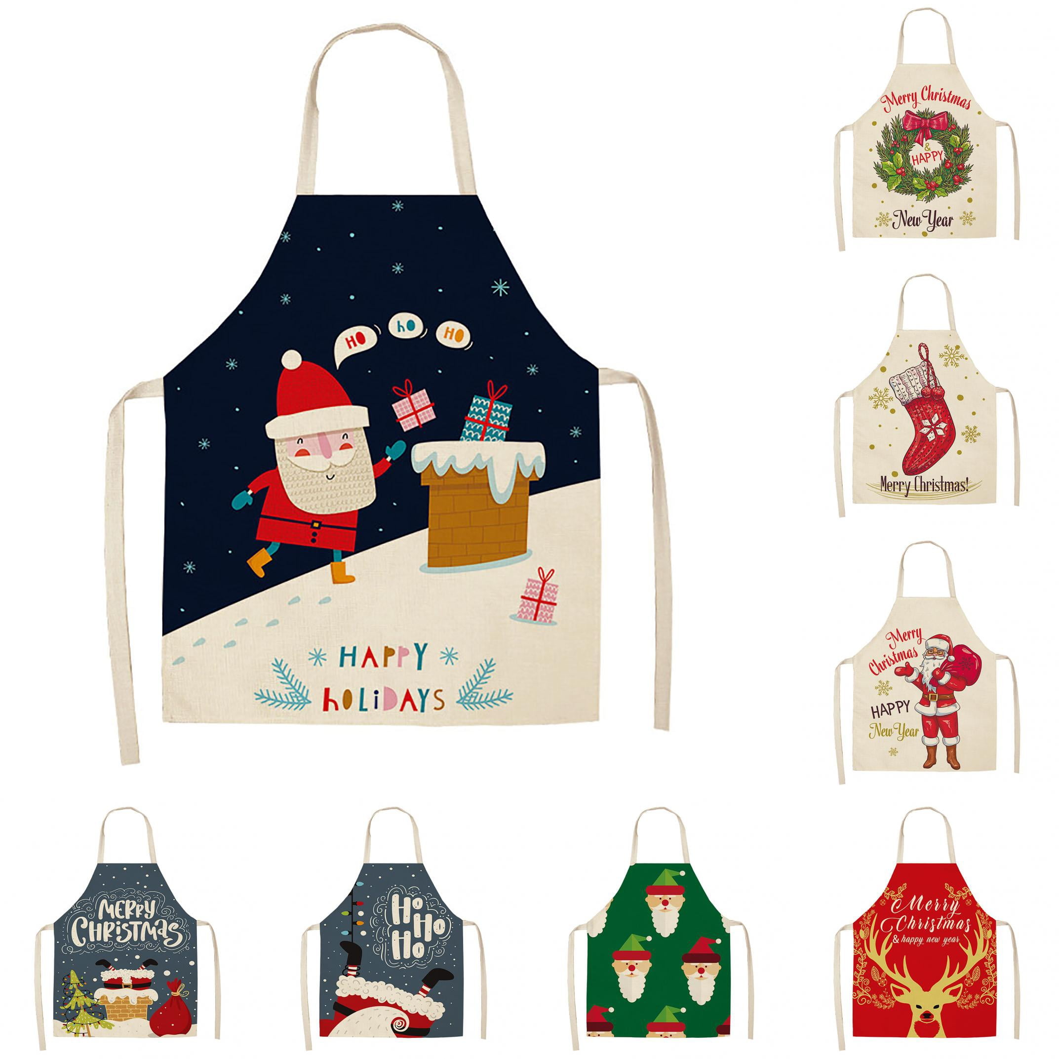 Visland Chistmas Apron, Holiday Kitchen Apron Christmas Santa Claus/Elk ...