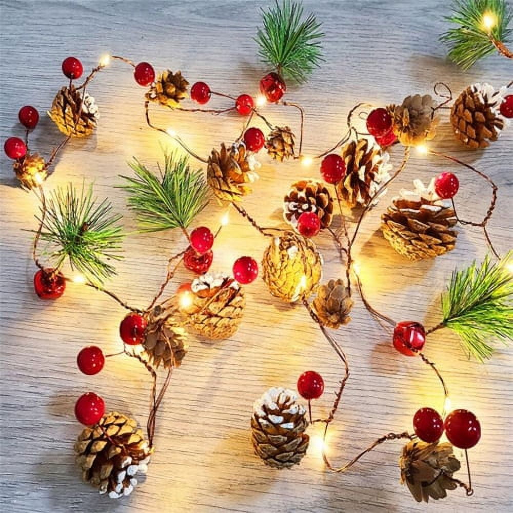 Visland Holiday Lit Indoor Christmas String Lights, Pinecone Red Berry ...