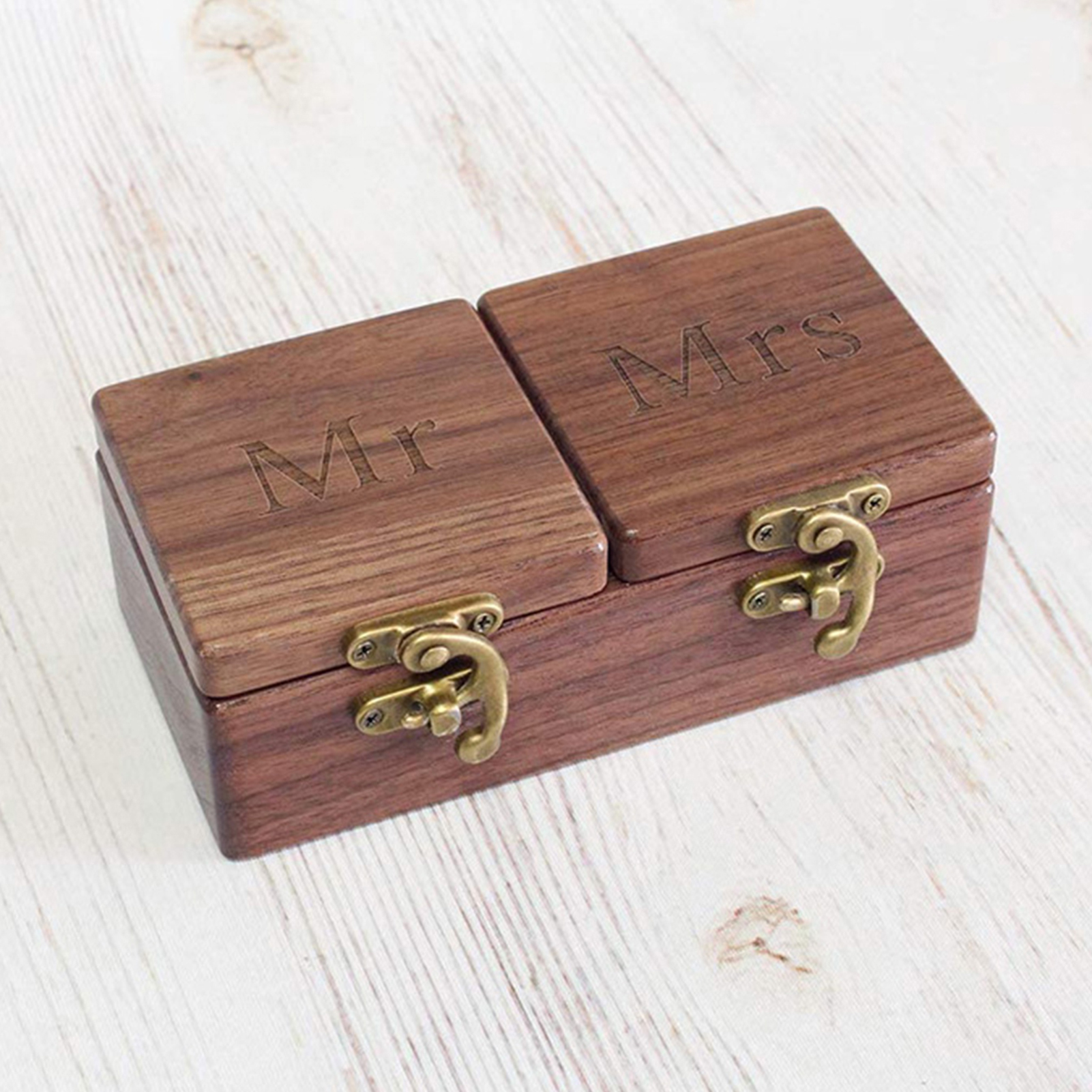 Visland Double Ring Box Wooden Ring Bearer Box Custom Engagement Ring ...