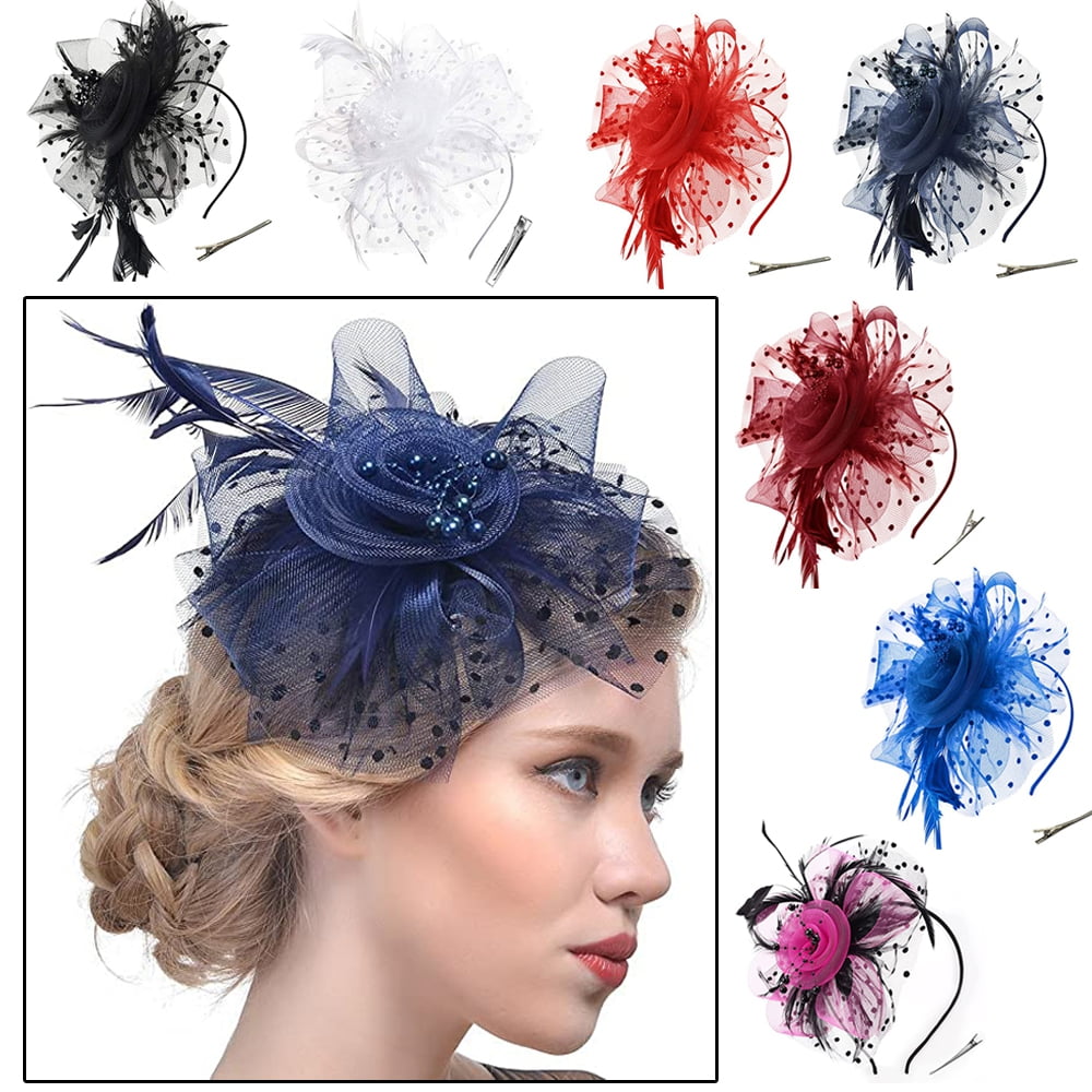 Visland Elegant Fascinator Hat with Faux Feather and Mesh ...