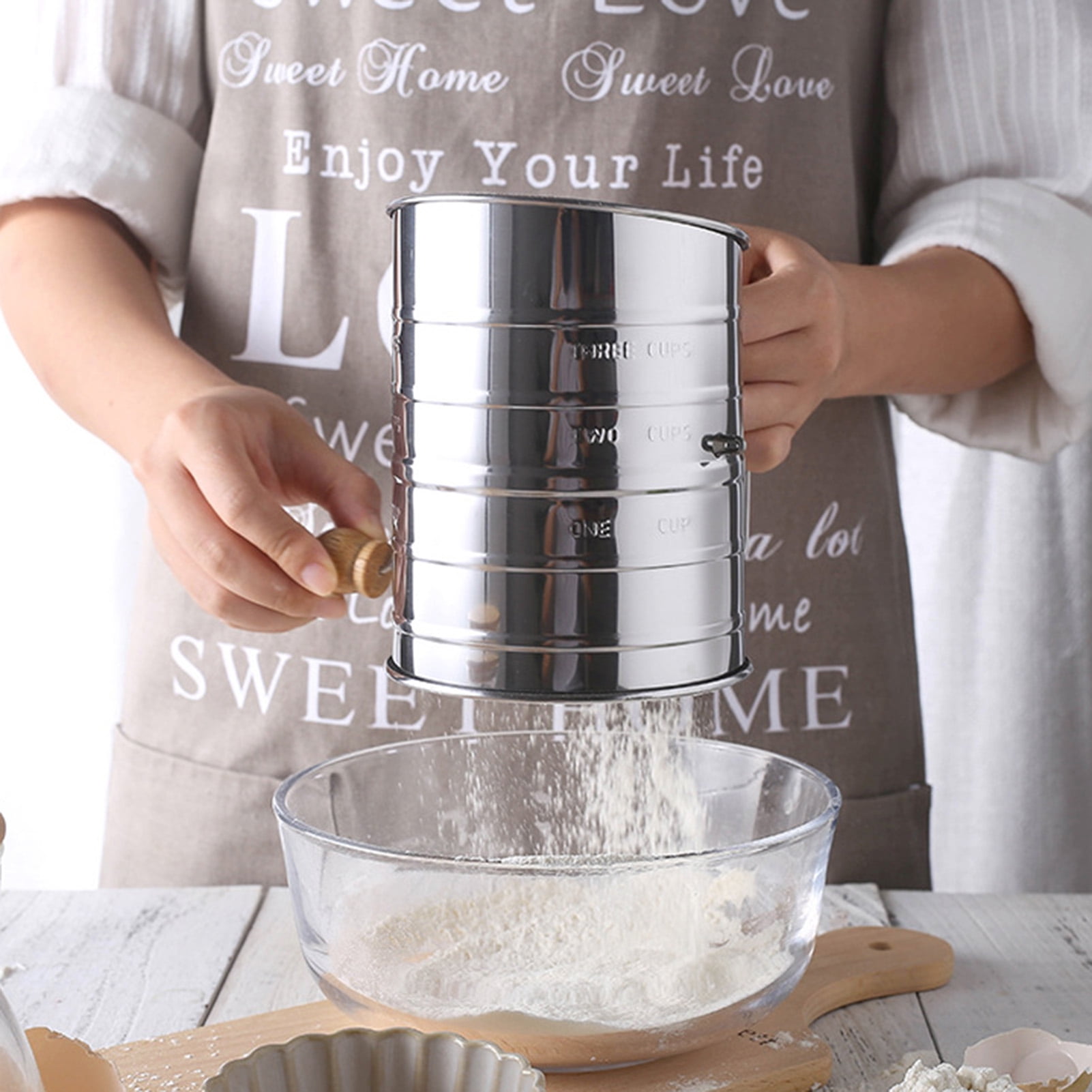 Visland Handheld Stainless Steel Flour Sifter, Rotary Crank - Fine Mesh ...