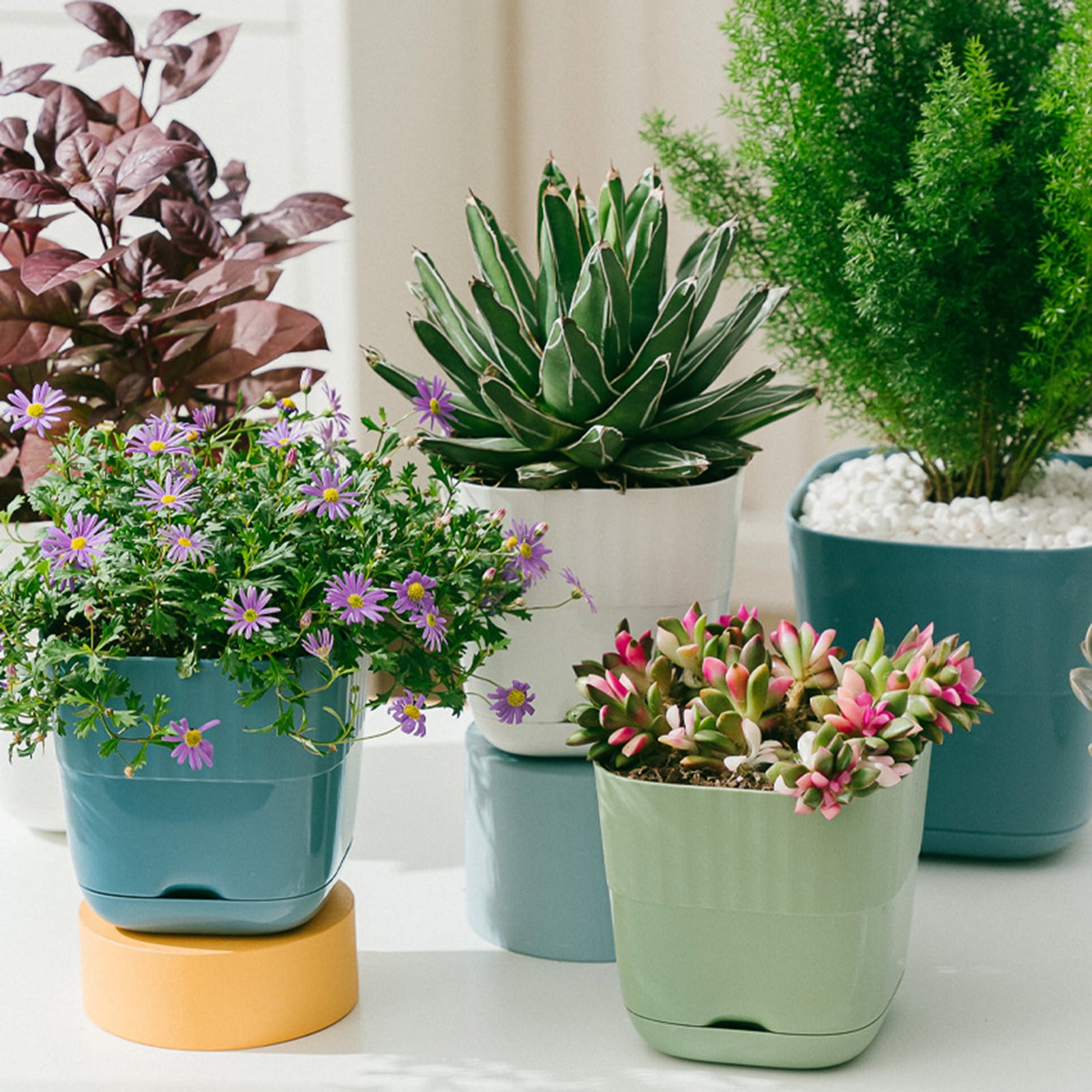 Visland Flower Plant Pot, Plastic Planter Pot Modern Indoor Outdoor for ...