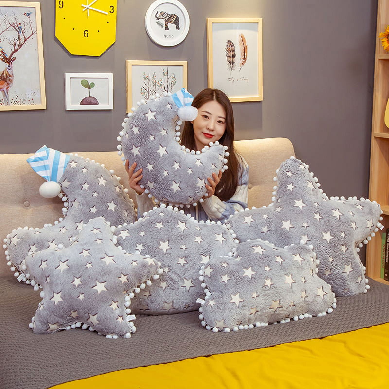 Visland Funny Sky Luminous Cloud Moon Star Pillow Soft Plush Sofa ...