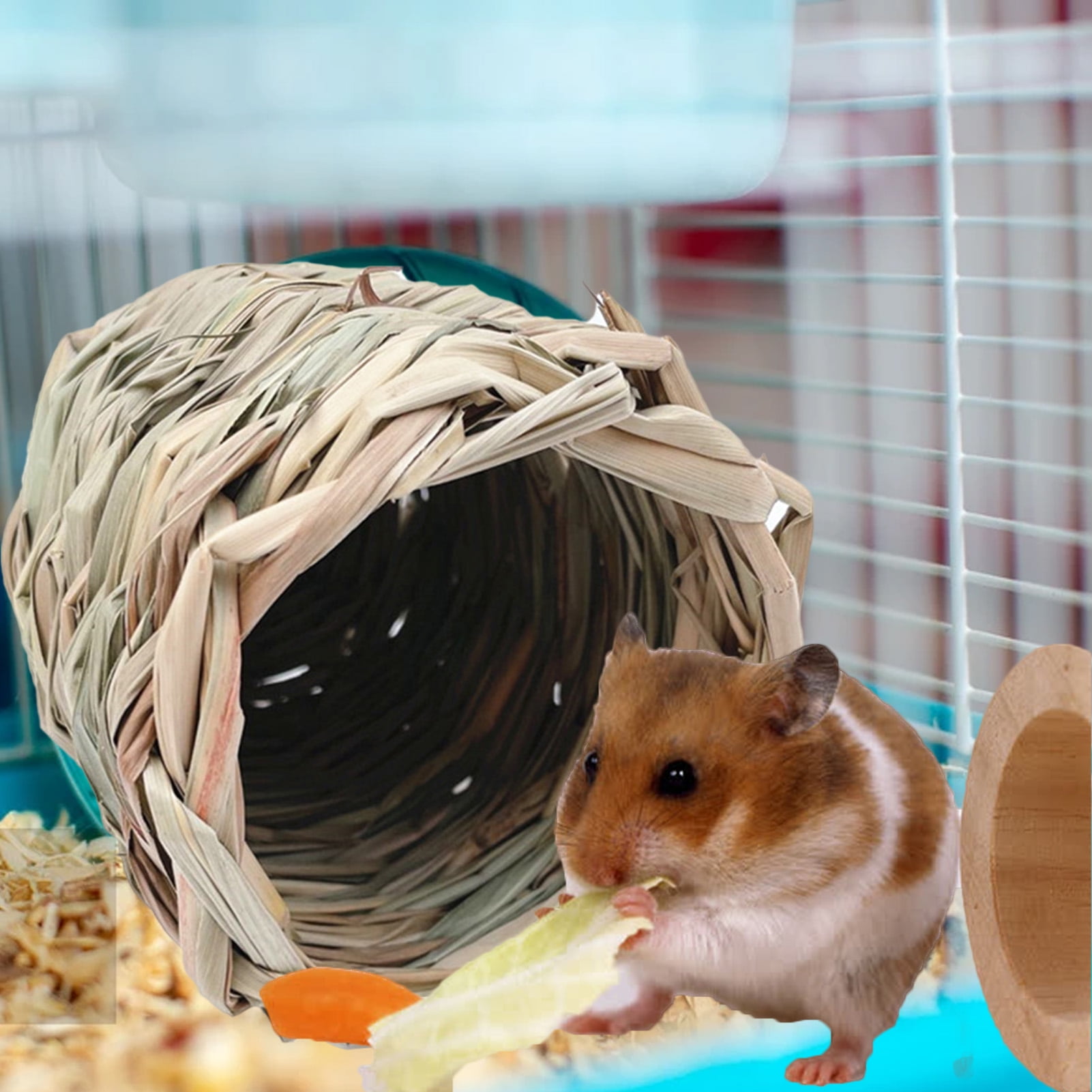 Visland Hamster Tunnel Toy,Hand-Woven Timothy Grass Hut Bed,Hamster ...