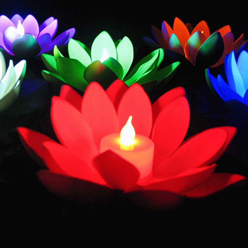 Visland LED Waterproof Floating Lotus Light Battery Operated Color ...
