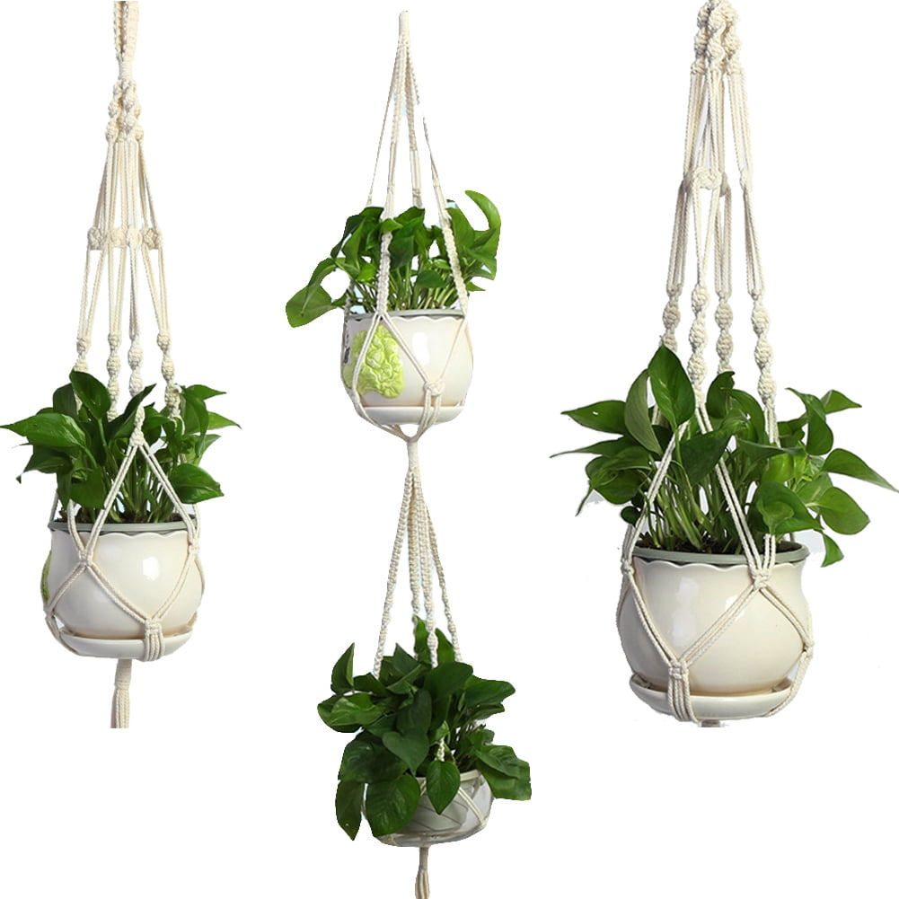 Visland Macrame Plant Hangers, Handmade Cotton Rope Hanging Planters ...