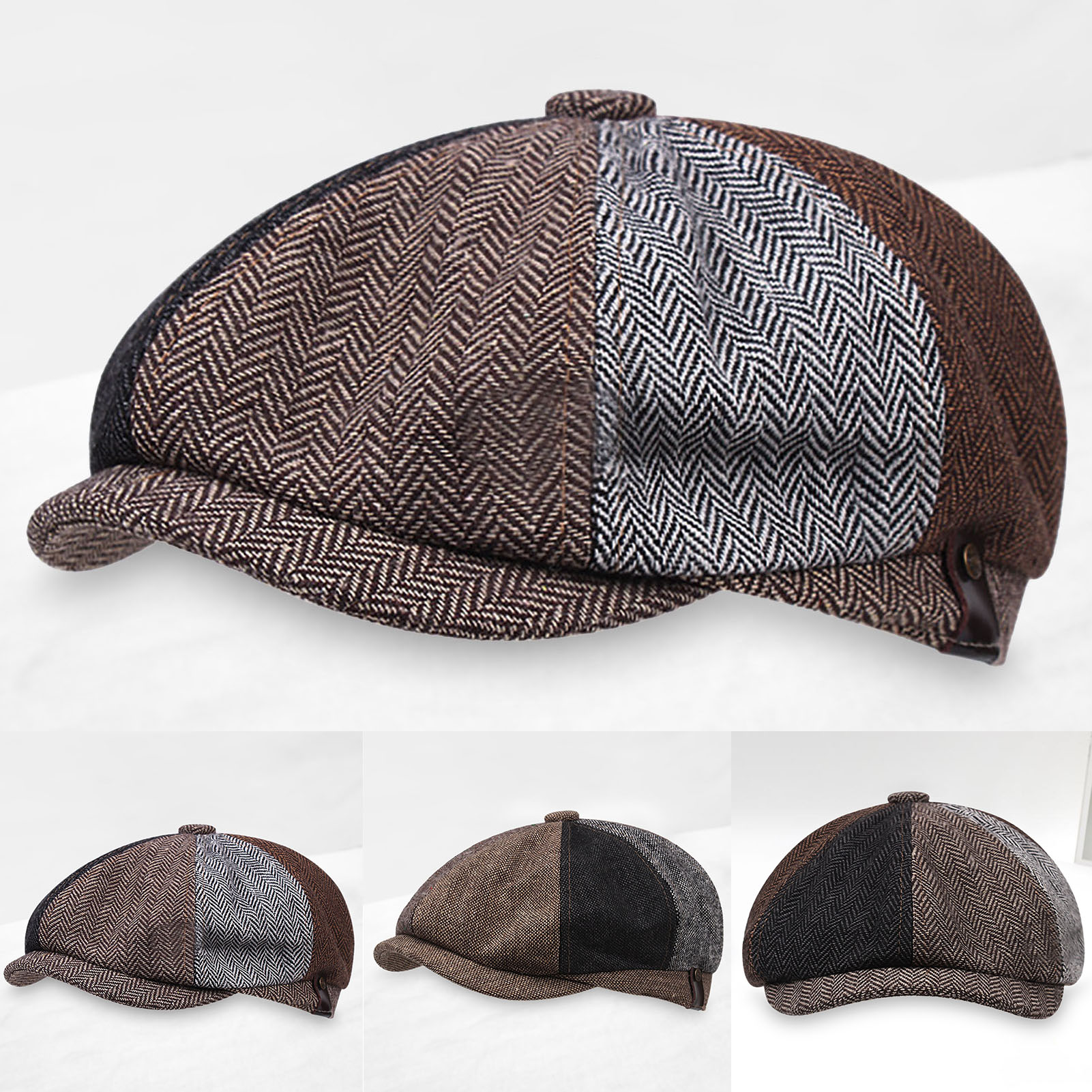 Visland Men Cap British Patchwork Vintage Style Great Stitching Fall ...