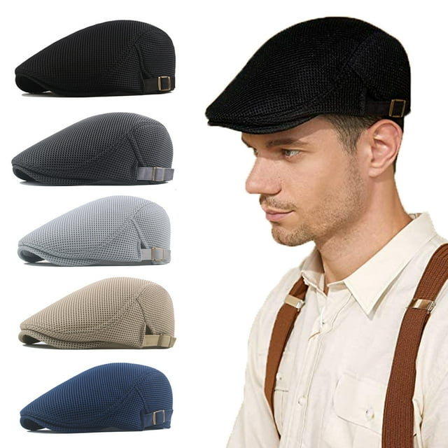 Visland Mens Mesh Flat Cap Breathable Summer Newsboy Hat Beret Cabbie ...