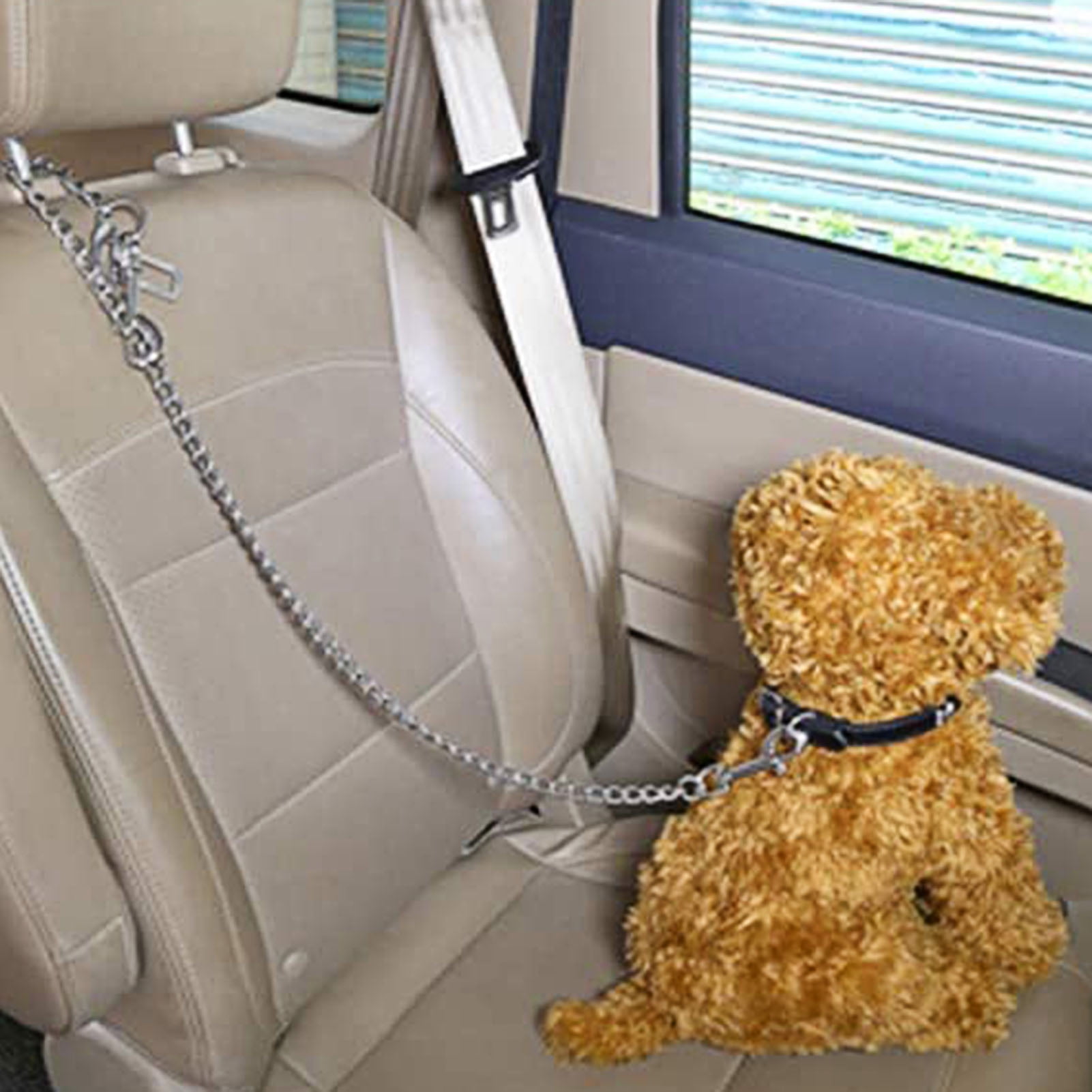 Visland Metal Dog Car Seat Belt Chain Leash Pet Vehicle Safety ...