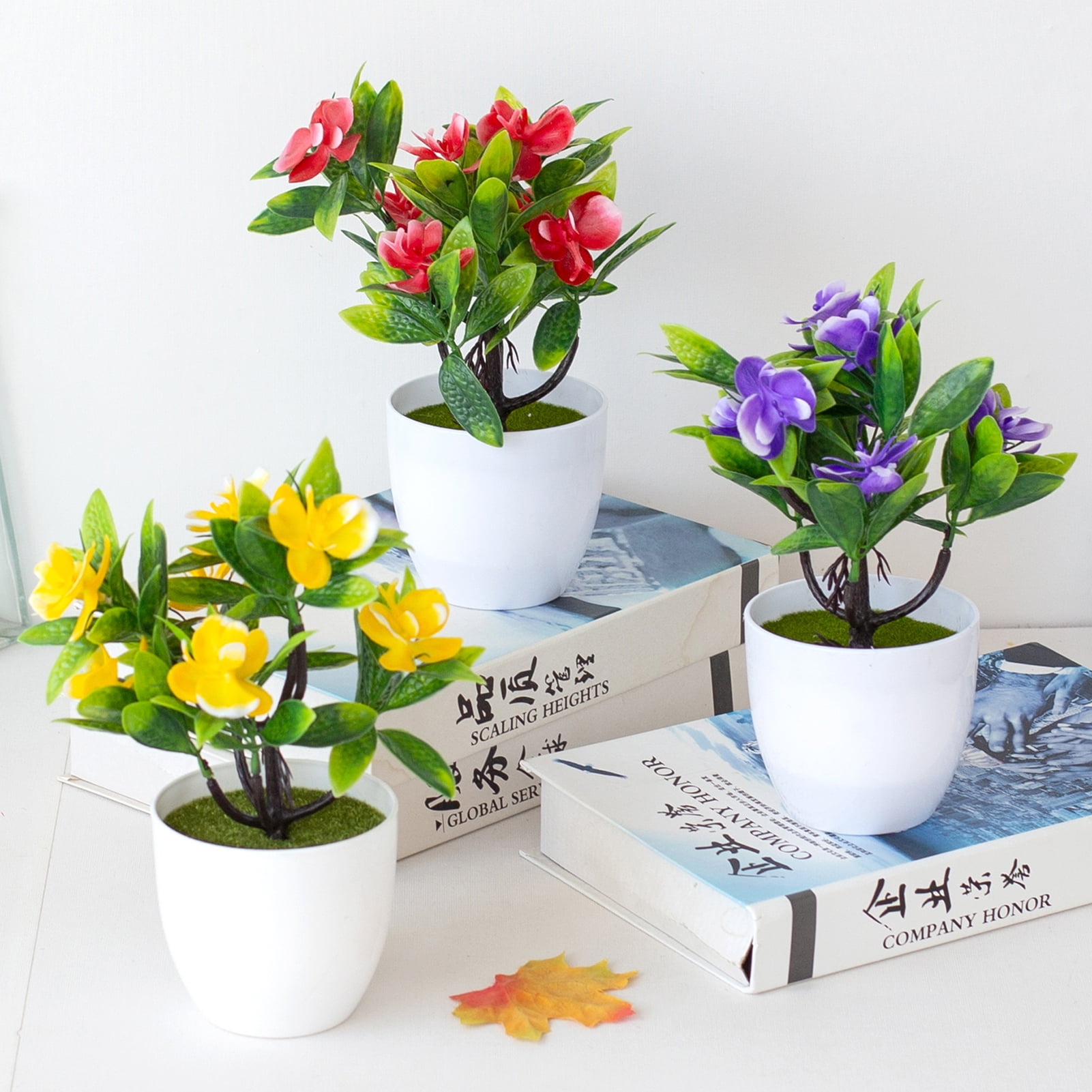 Visland Mini Artificial Potted Flowers, Fake Silk Flowers Plants in ...