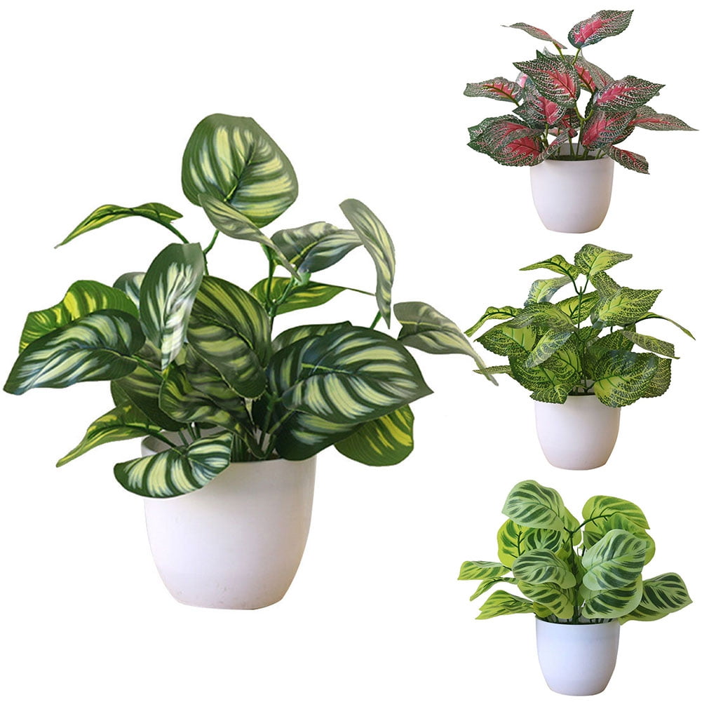 Visland Mini Potted Fake Plants Artificial Plastic Foliage Plants for ...