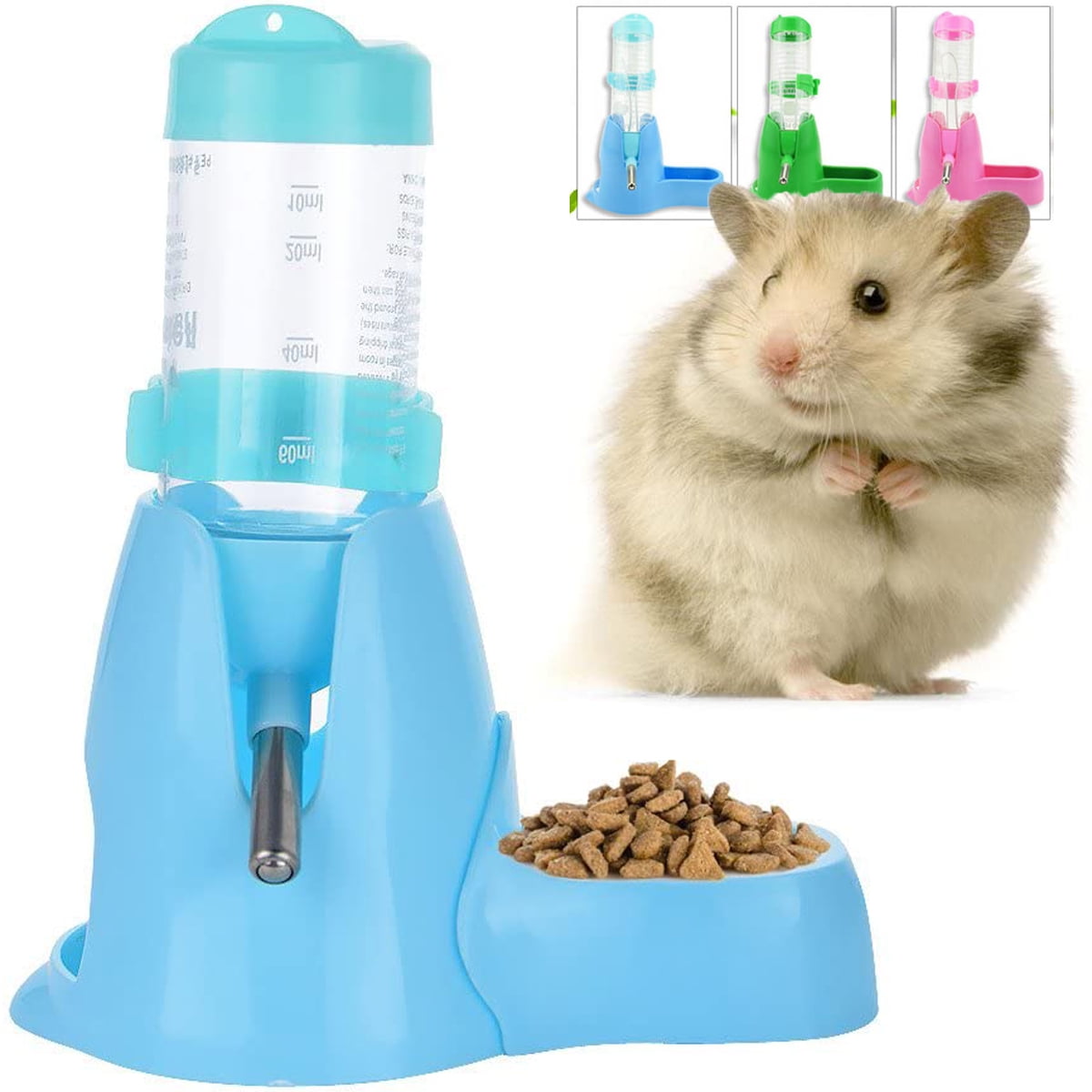 Visland Pet Drinking Bottle with Food Container Base Hut Hanging Water ...