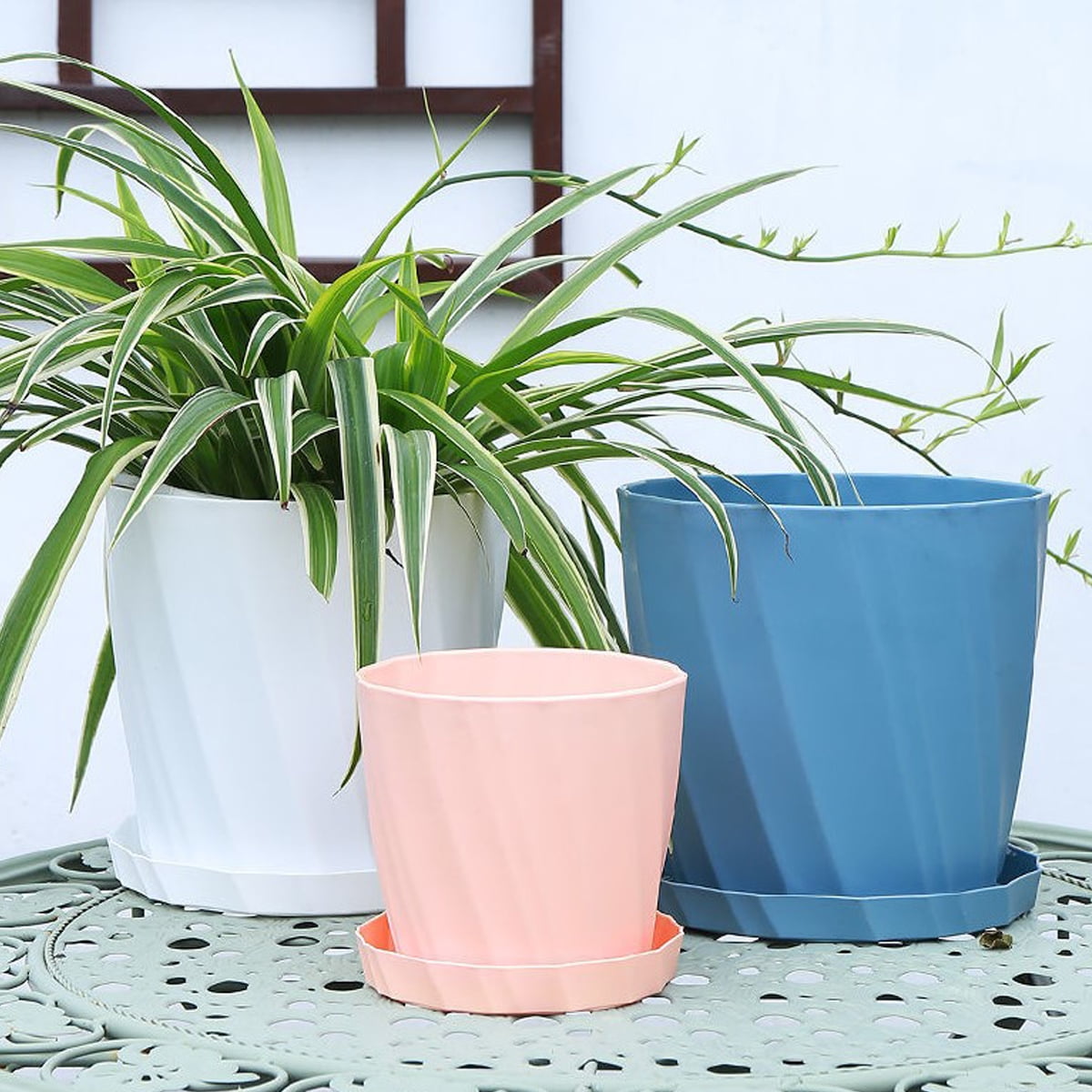 Visland Plastic Plant Pots with Drainage Holes and Tray, Modern Simple ...
