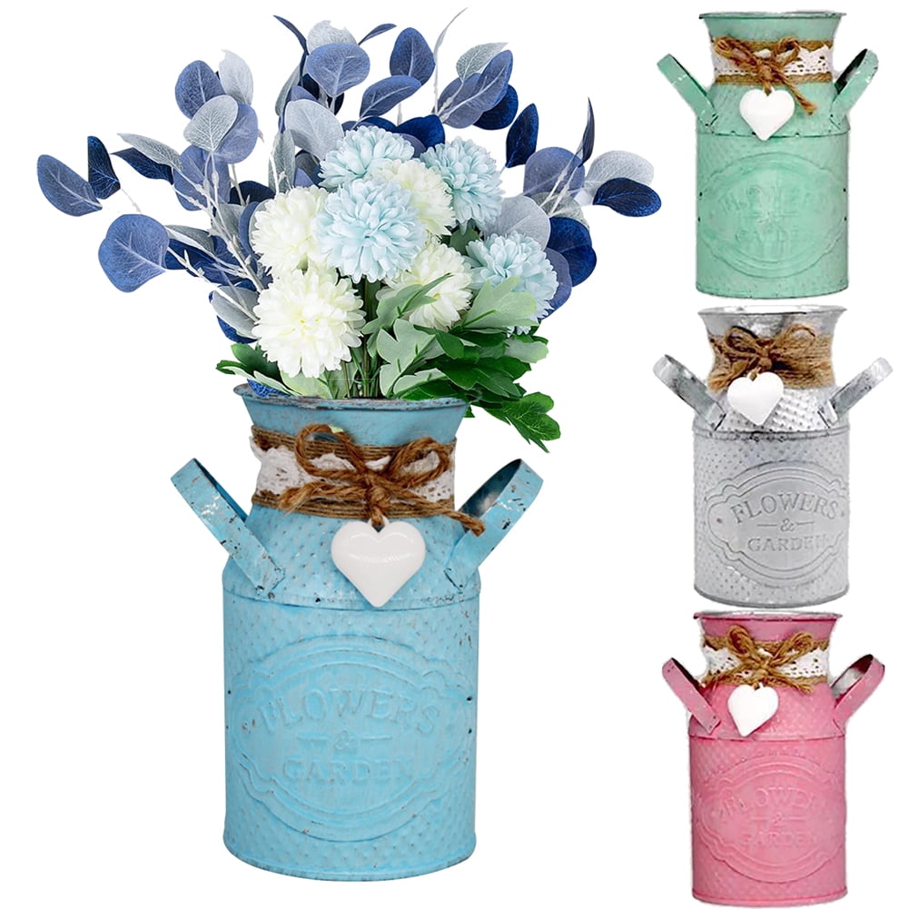Visland Rustic Galvanized Vase Decor Flower Holder Green Metal Pitcher ...