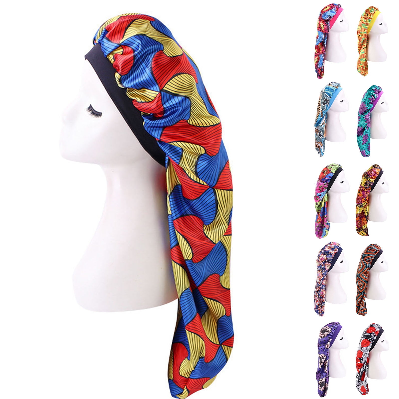 Visland Satin Silk Caps Wave Wide Strap Headwraps Long Tail Turban ...