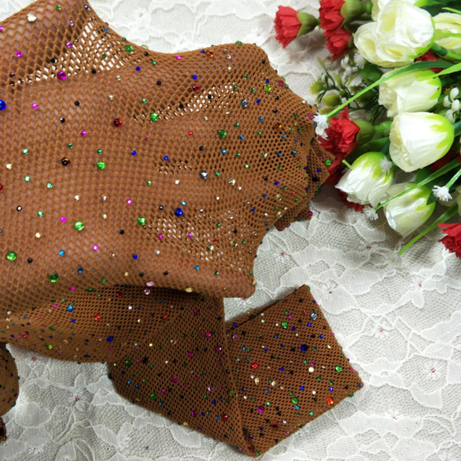 Visland Sexy Pantyhose with Rhinestones Thin Acrylic Fiber Sexy Cutout ...