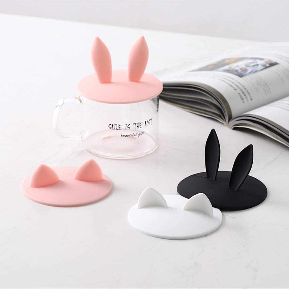 Visland Silicone Cup Lid 3PCS Silicone Suction Lids with Rabbit Ears ...