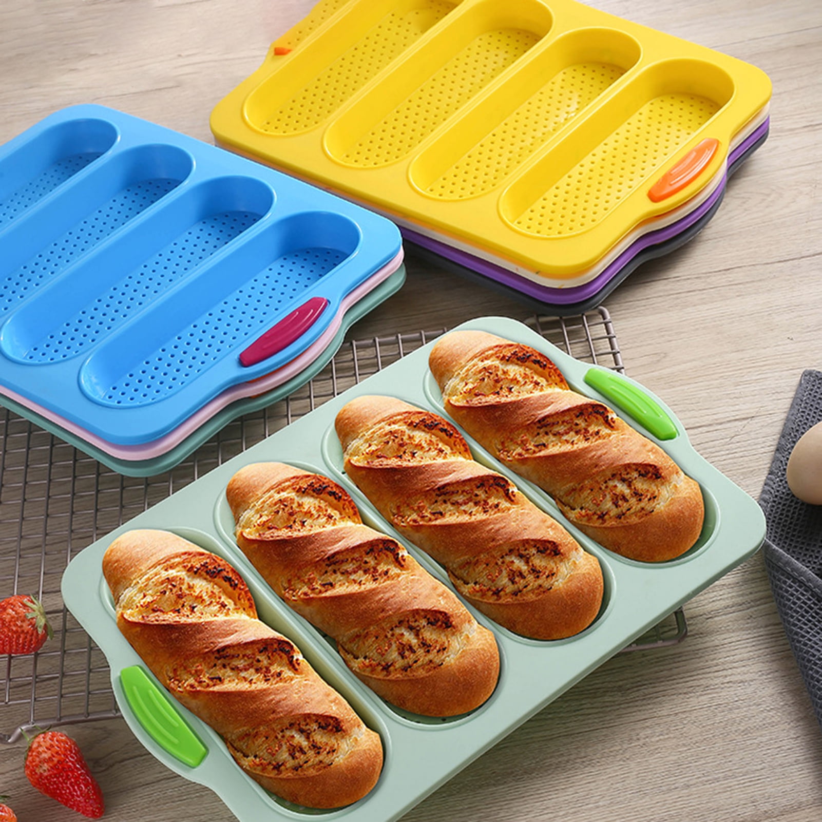 Visland Silicone Non-stick French Bread Mould, 4 Wave Baguette Tray ...