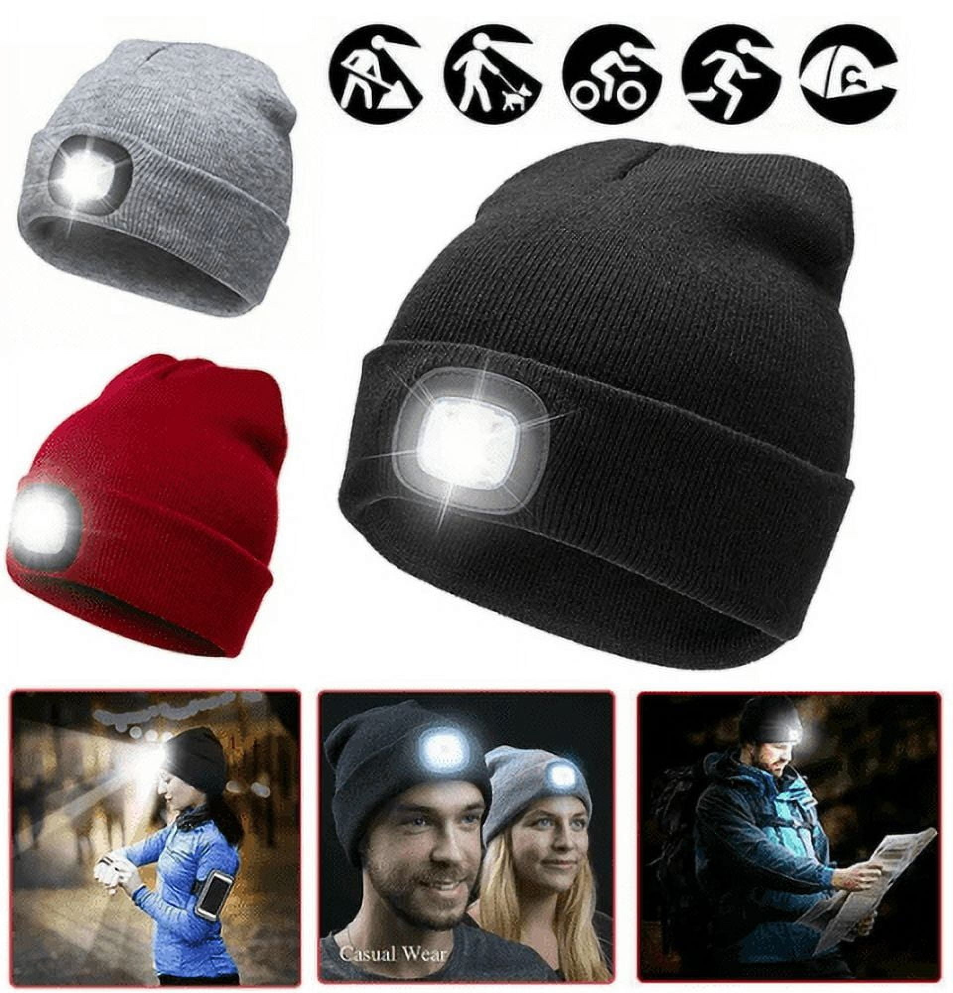 Visland Unisex LED Beanie Hat with Light, Rechargeable LED Headlamp for Outdoor Activities, Knit ...