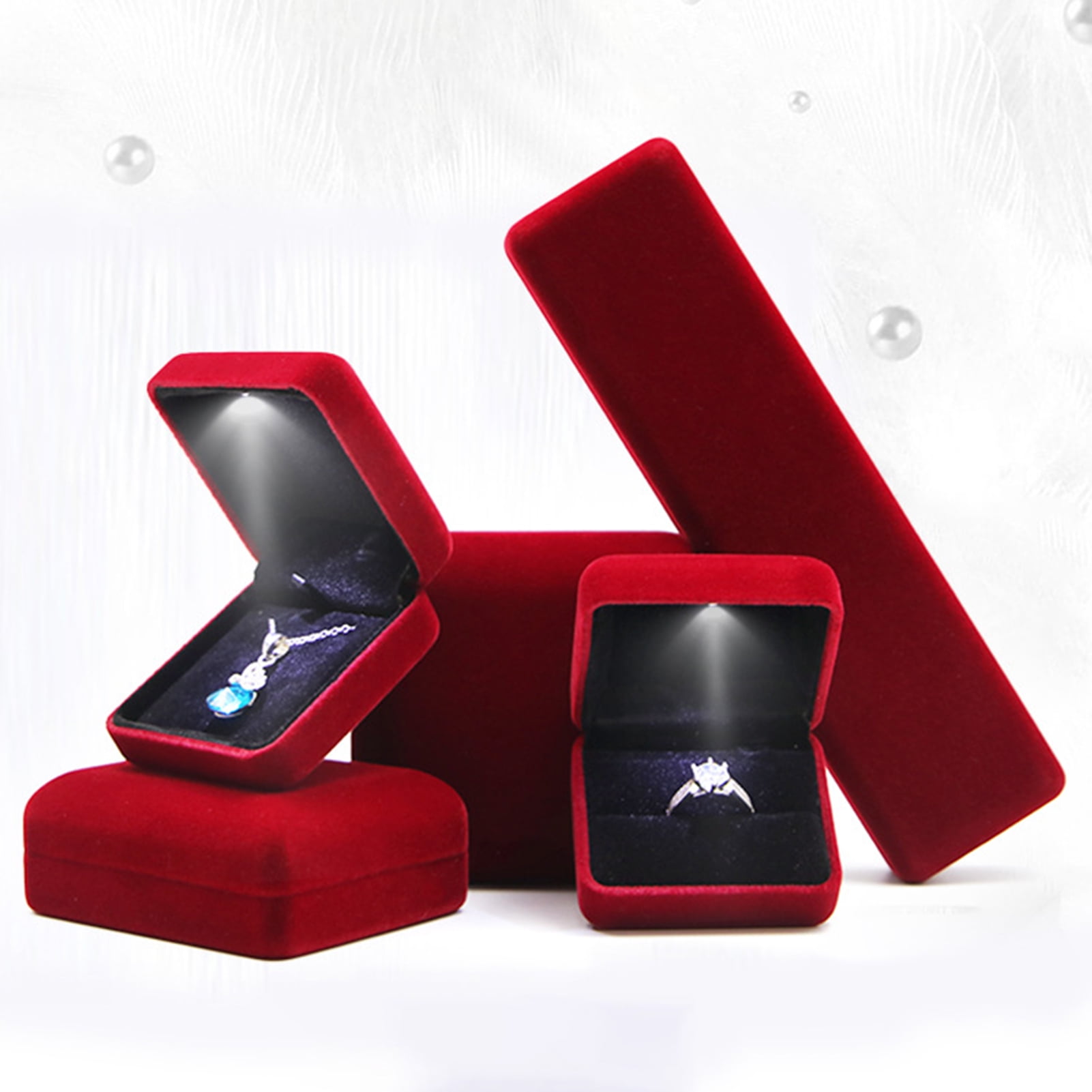 Visland Velvet Jewelry Storage Box with LED Light Jewelry Display Gift ...