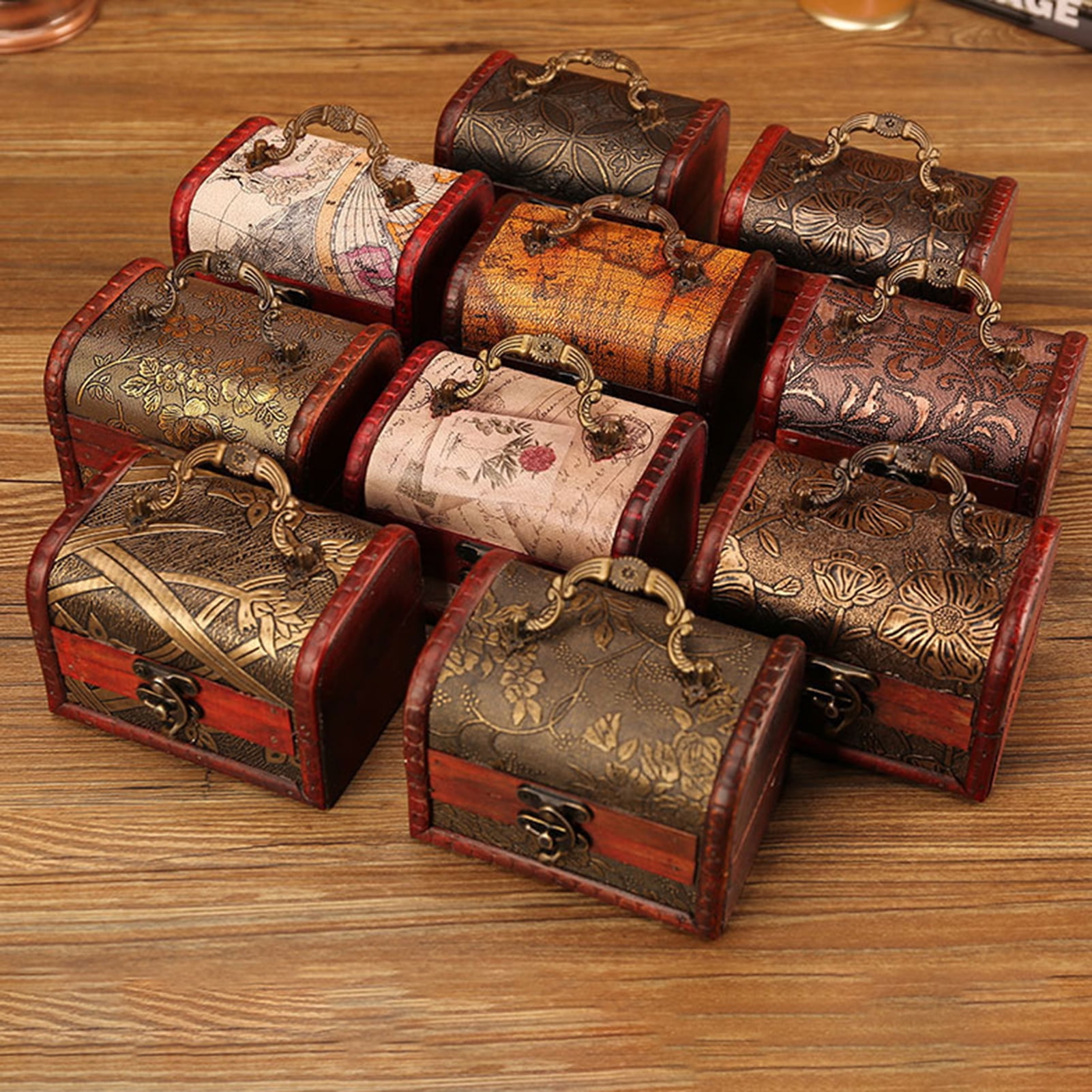 Visland Vintage Wooden Treasure Chest,Multi-function Embossed Jewelry ...
