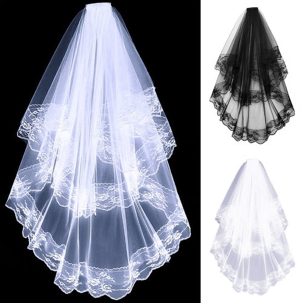 Visland Wedding Bridal Veil, White or Black Net Yarn Double Layers Lace ...