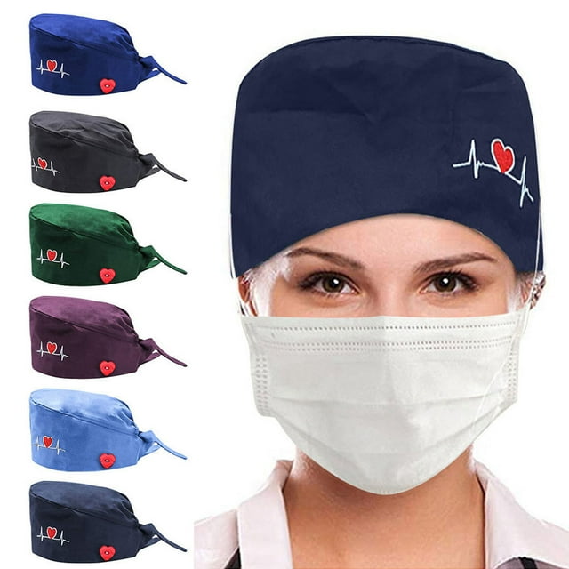 Visland Women Men Unisex Surgical Scrub Cap ECG Embroidery Heart Doctor ...