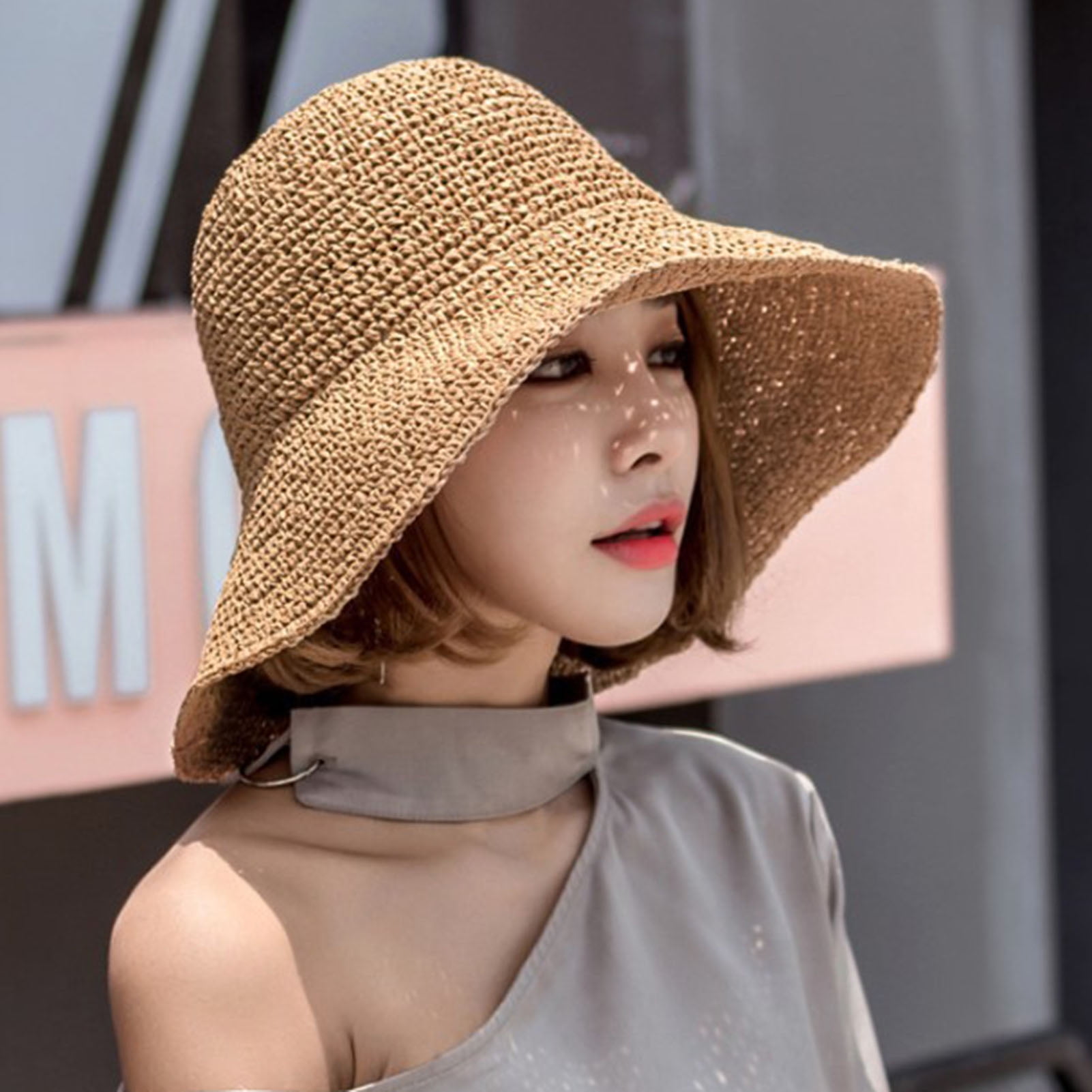 Visland Womens Wide Brim Straw Hat Big Floppy Foldable Roll Up Cap