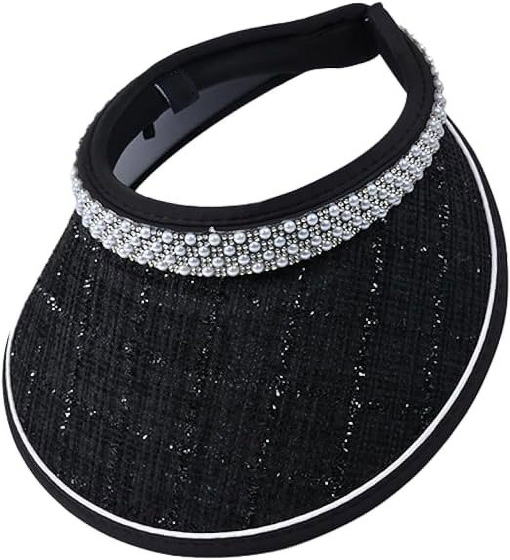 Visor Hats for Women, Summer Pearl Wide Brim Sun Hat Clip on UPF 50+ UV ...